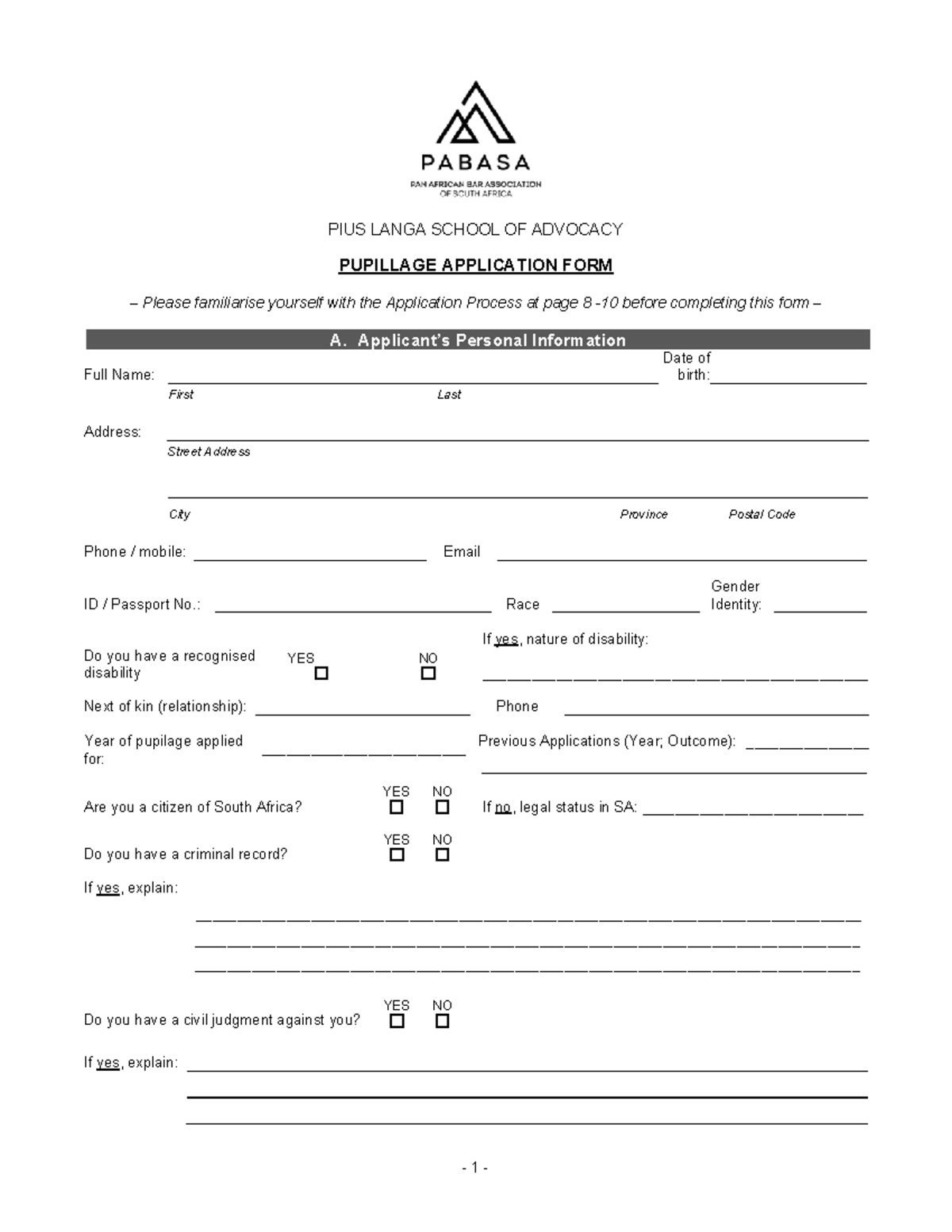 Pabasa pupillage application form 2024 - PIUS LANGA SCHOOL OF ADVOCACY ...
