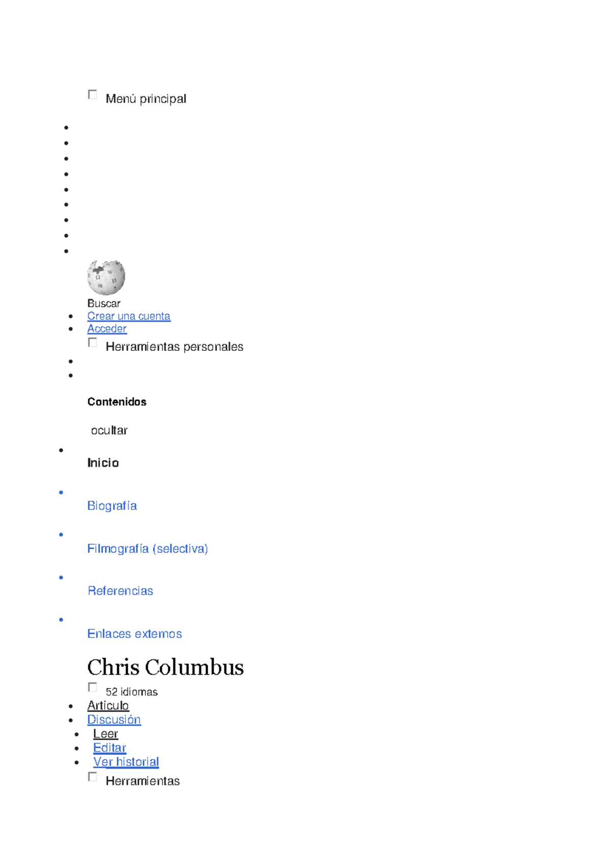 Chris Columbus - Menú principal Buscar Crear una cuenta Acceder ...