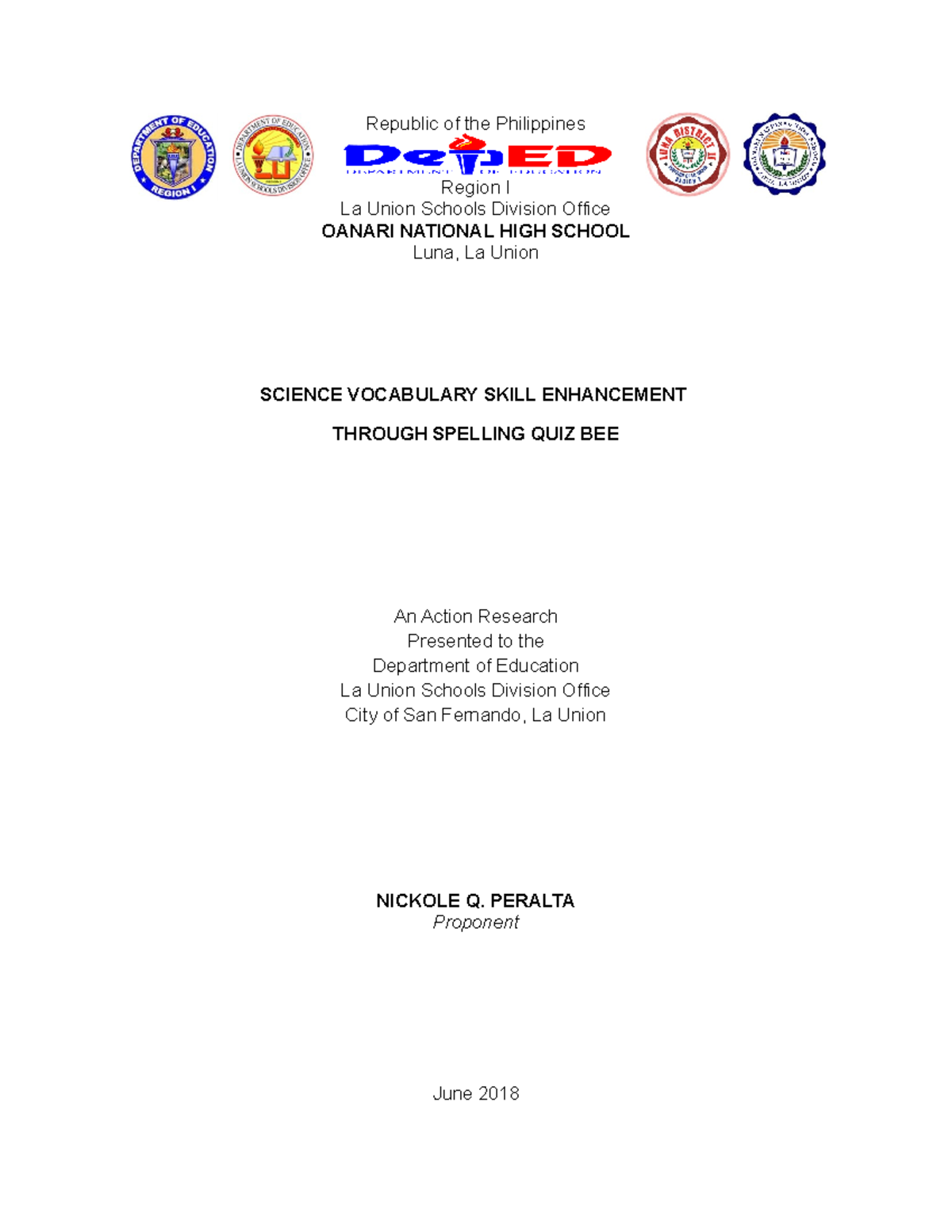 Action research Nick - Republic of the Philippines Region I La Union ...