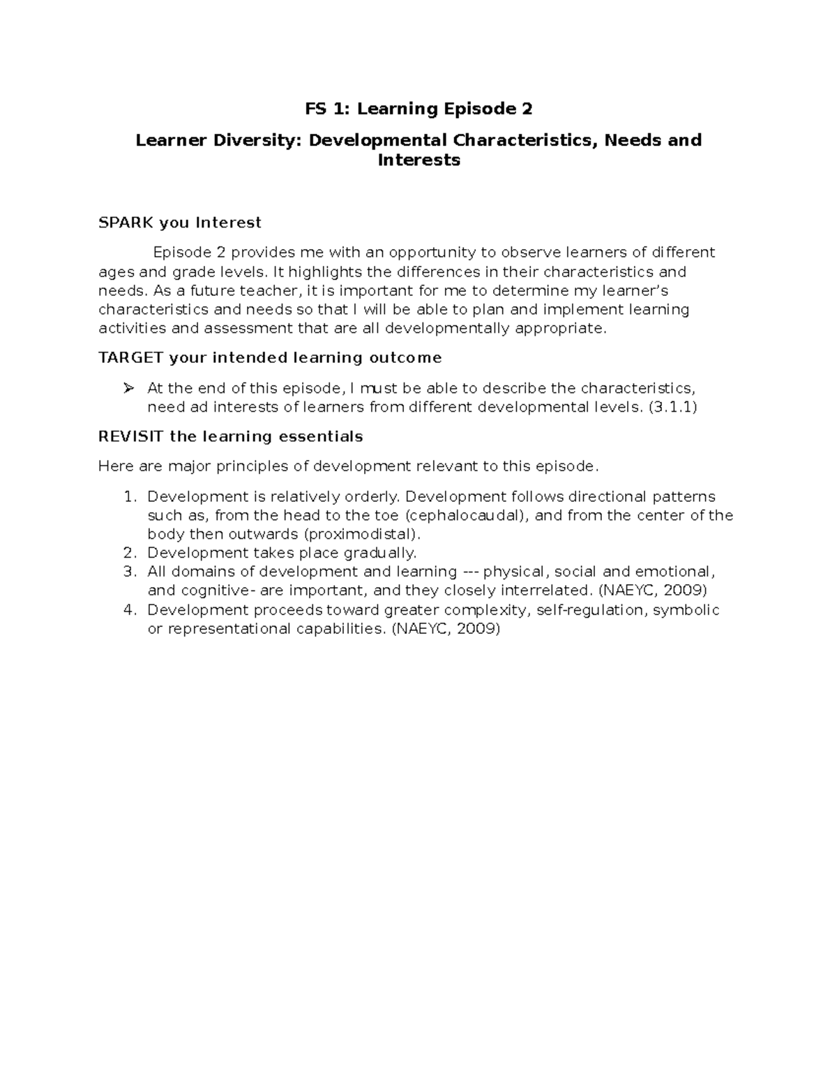 FS-1- Learning-Episode-2 - FS 1: Learning Episode 2 Learner Diversity ...