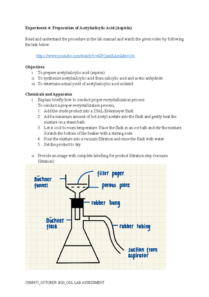Lab Report Preparation of Acetylsalicylic Acid (Aspirin) - Objective i ...