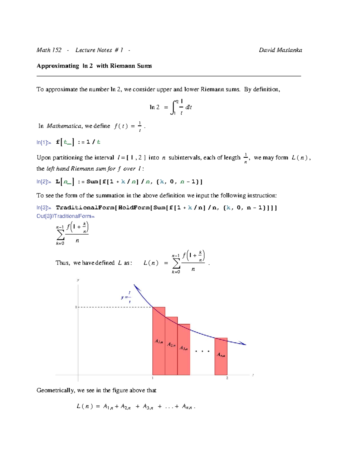 152notes 1 - slide notes - Math 152 - Lecture Notes # 1 - David ...