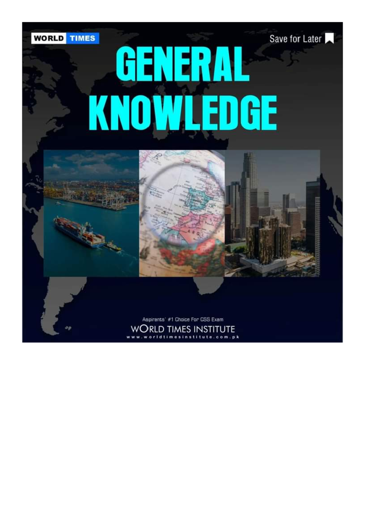 JWT One Paper Mcqs 22 October 2023 - WORLD TIMES Save for Later GENERAL KNOWLEDGE Choice For CSS ...