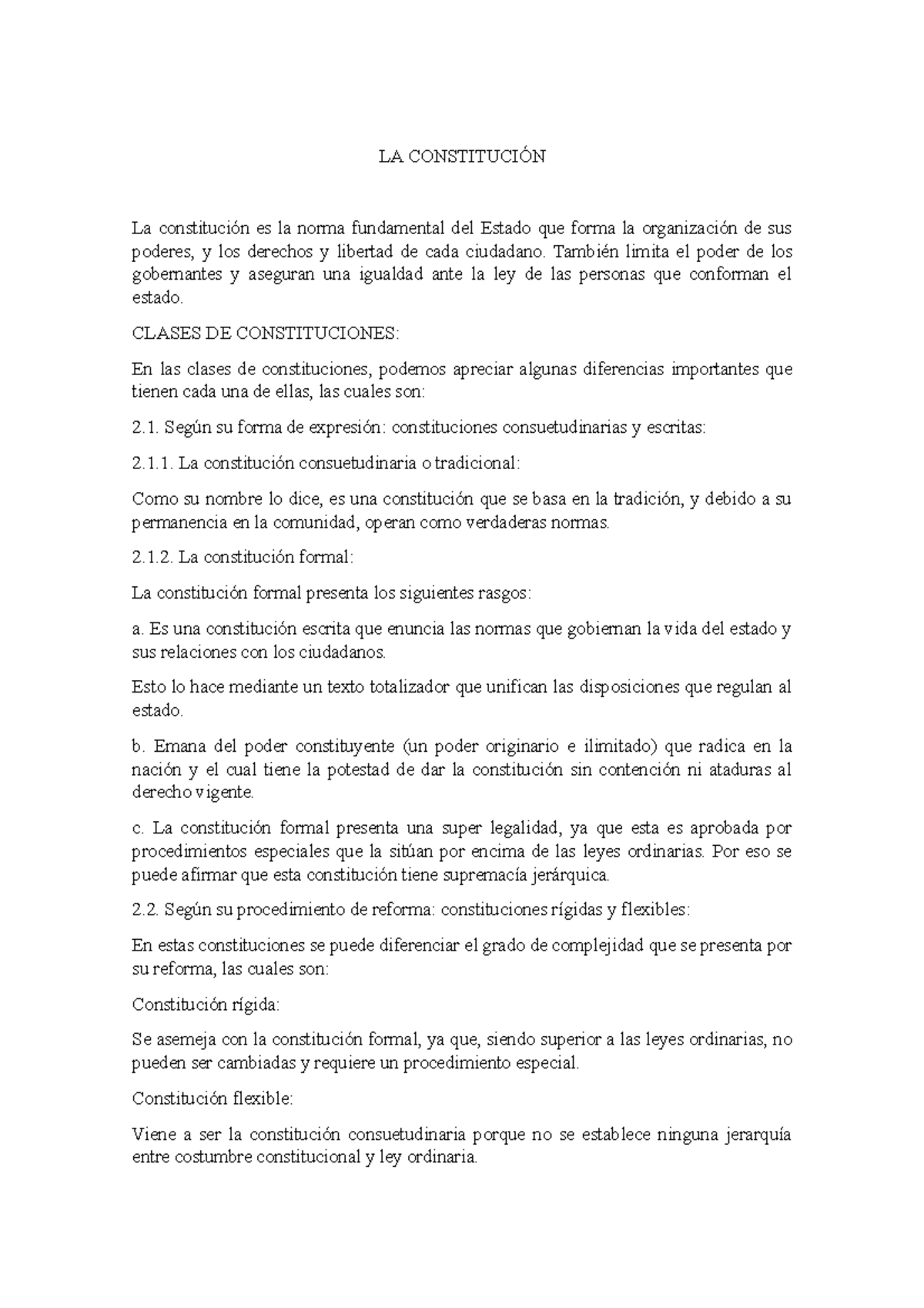 LA Constitución - LA CONSTITUCIÓN La constitución es la norma ...