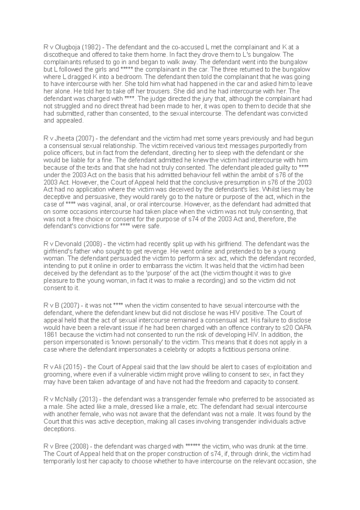 Sexual Offences - R v Olugboja (1982) - The defendant and the co ...