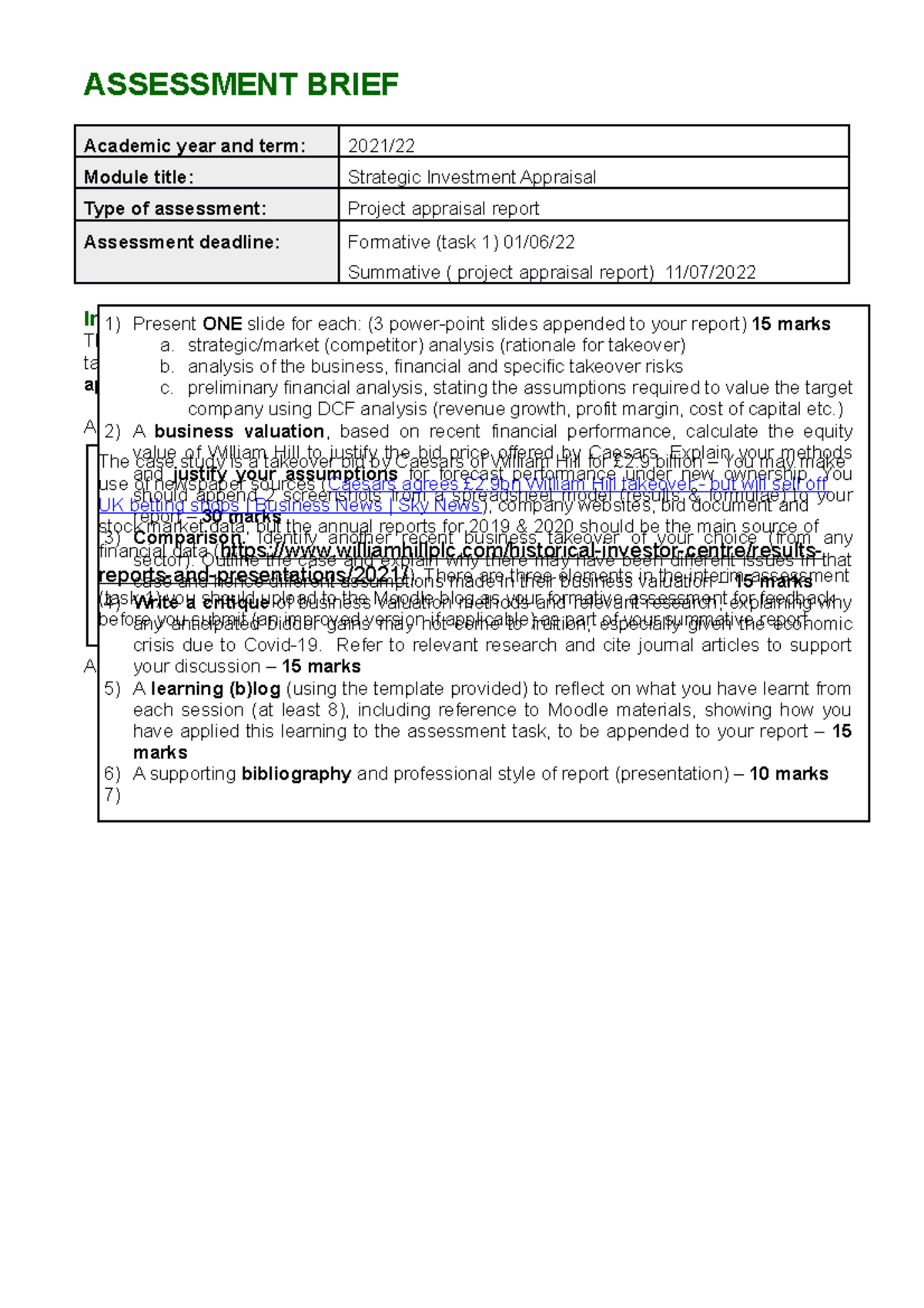 SIA Assessment Brief 2021 22 (3) - ASSESSMENT BRIEF Academic year and ...