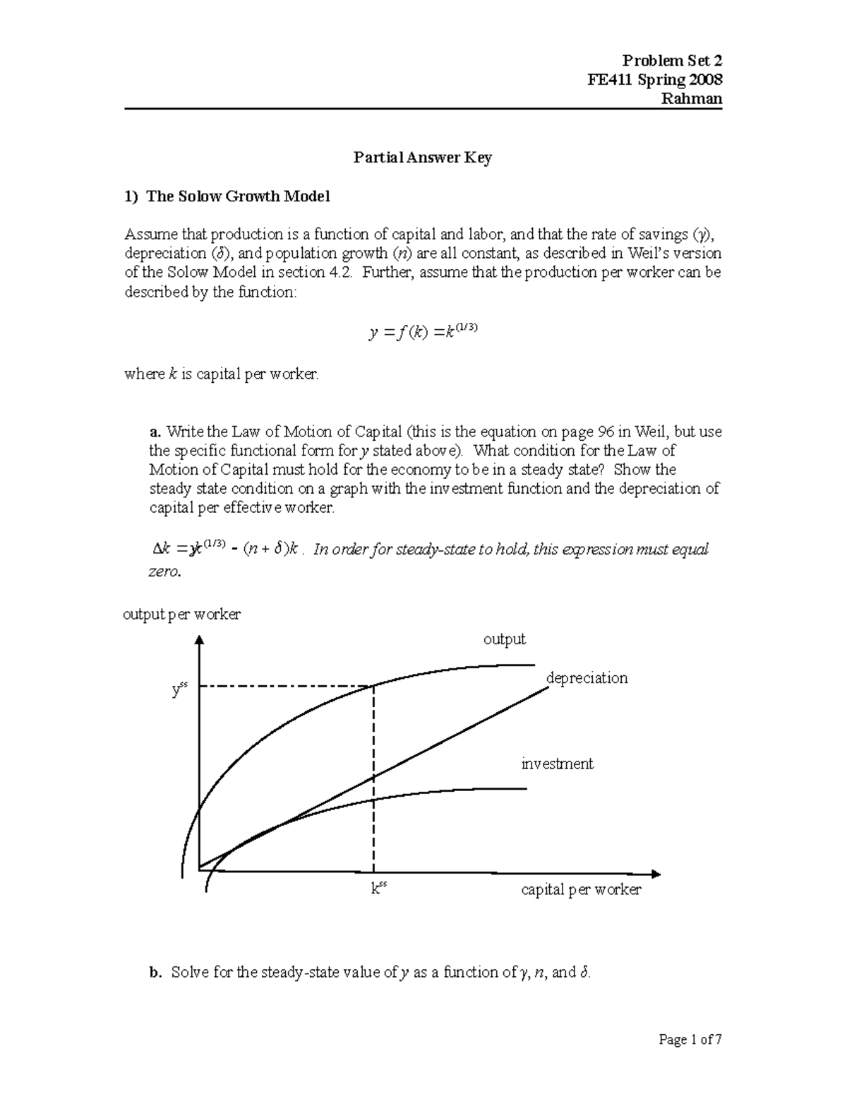 PS 2 Answer For Assignment Homework FE411 Spring 2008 Rahman Partial