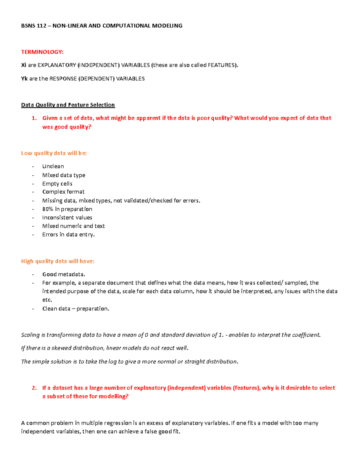 BSNS 112 – NON-LINEAR AND COMPUTATIONAL MODELING - BSNS 112 – NON-LINEAR AND COMPUTATIONAL ...