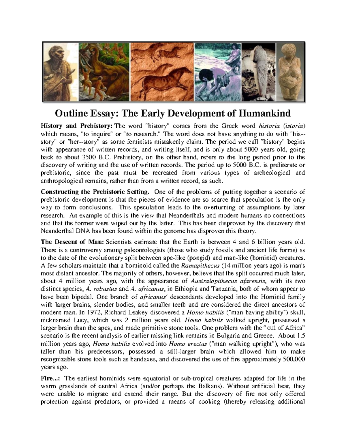 The Early Development of Human Kind Notes - Outline Essay: The Early ...
