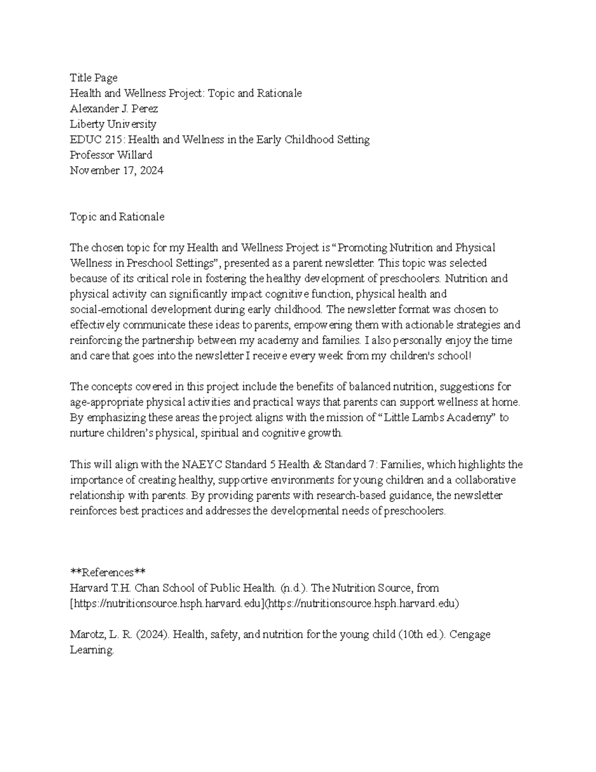 Newsletter Selection Health and Wellness - Title Page Health and ...