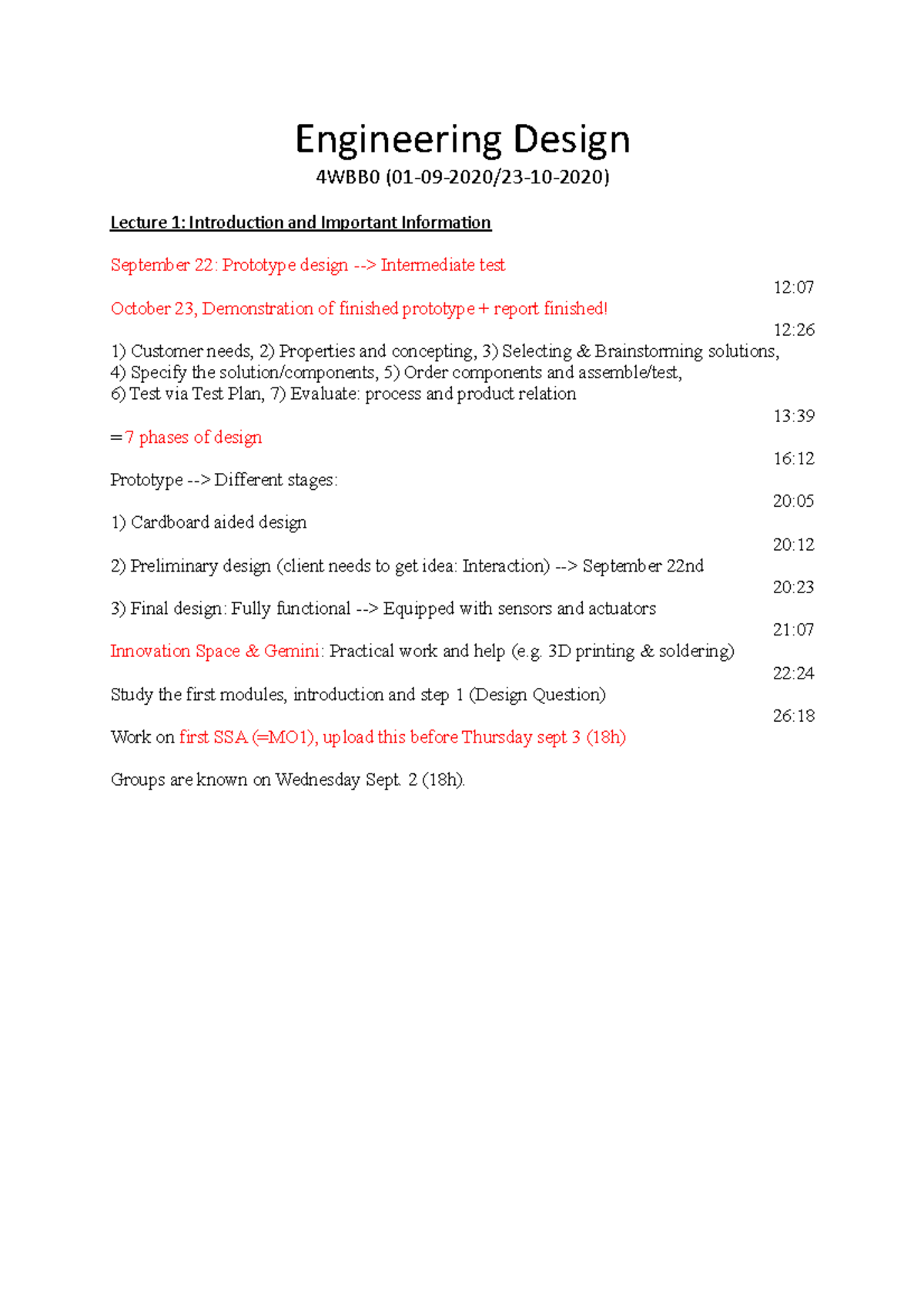 Engineering Design - Notities lecture 1 met belangrijke info ...