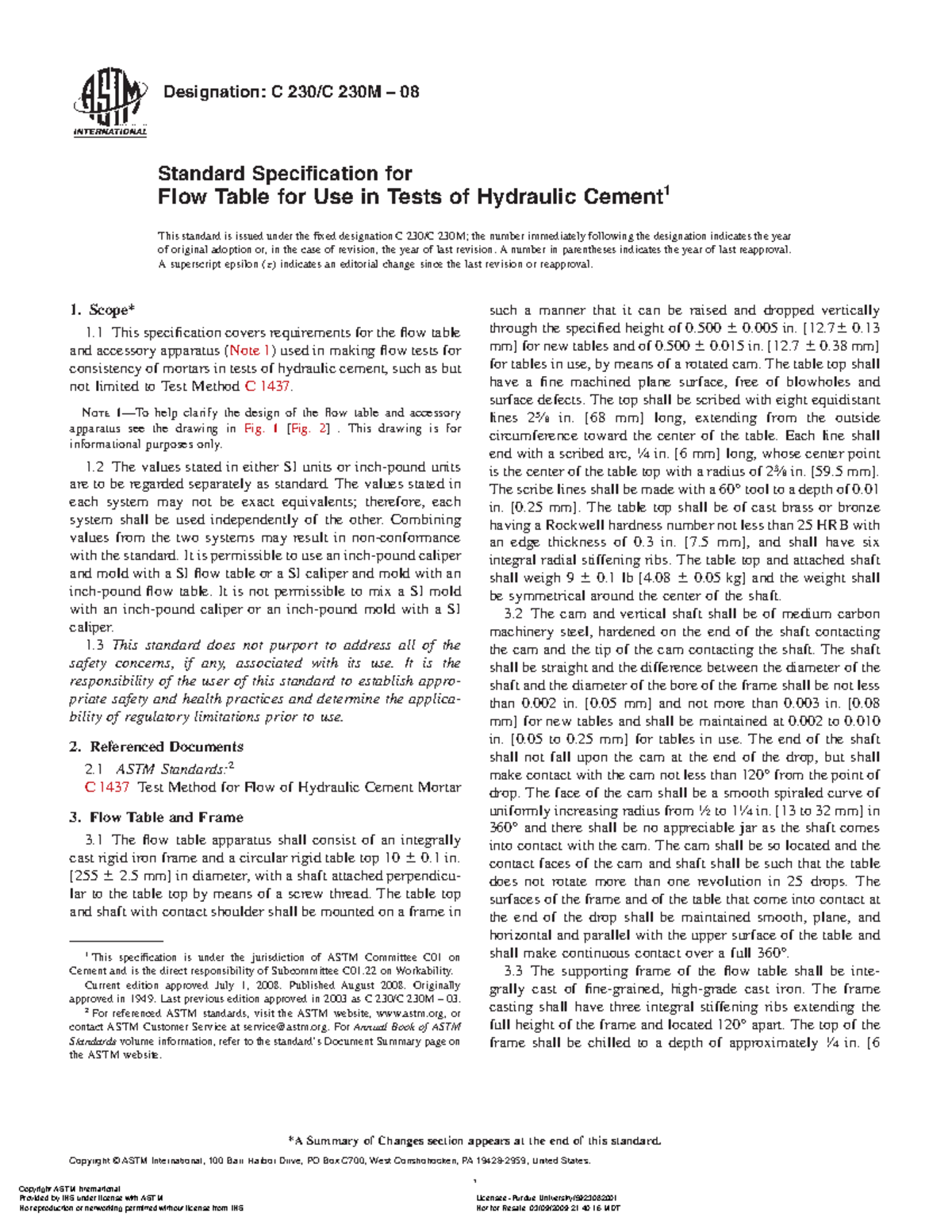 Flow table specs C 230 - ASTM - Designation: C 230M 08 Standard ...