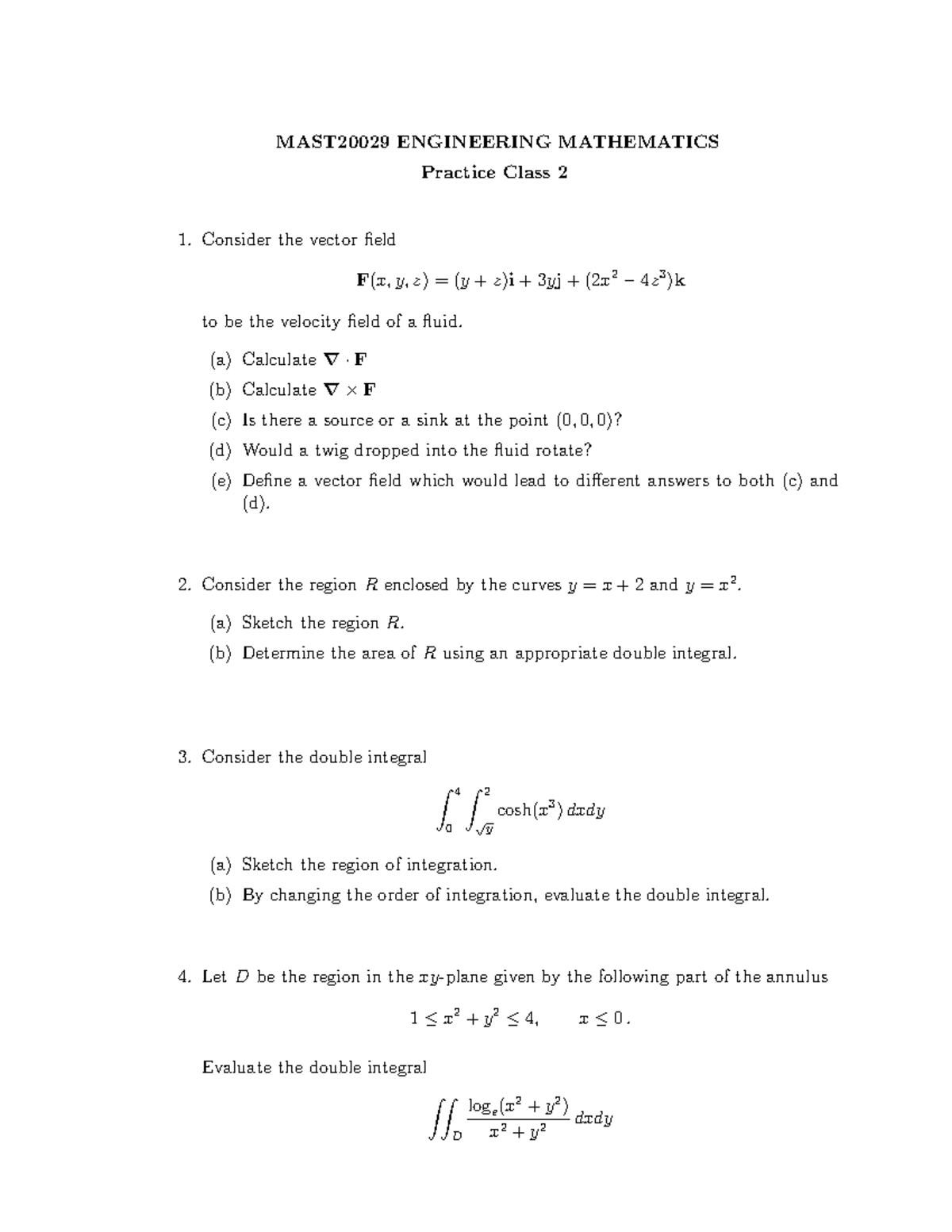 Tutorial Sheet 2 - Vector Fields - MAST20029 ENGINEERING MATHEMATICS ...