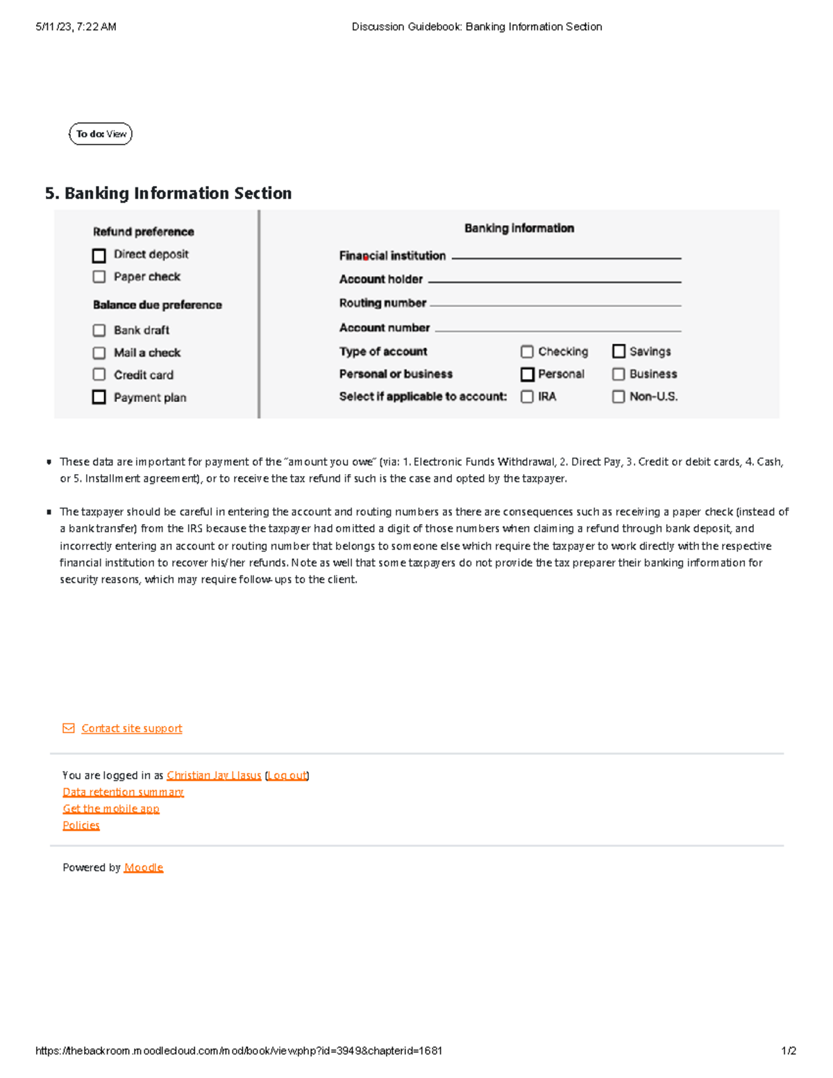 5. Banking Information Section - 5/11/23, 7:22 AM Discussion Guidebook ...