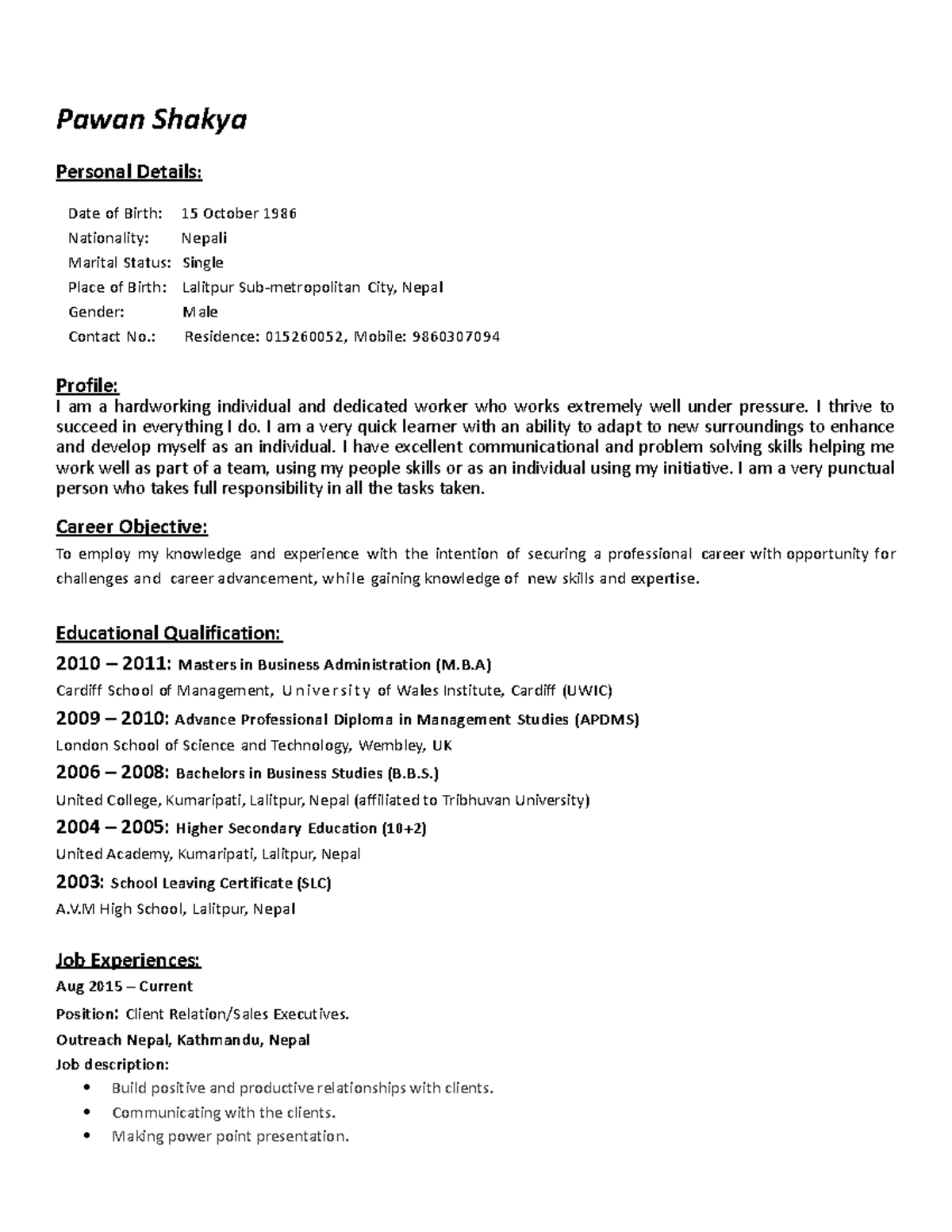 Pawancv 11 - For a clear view of how to write a resume - Pawan Shakya ...