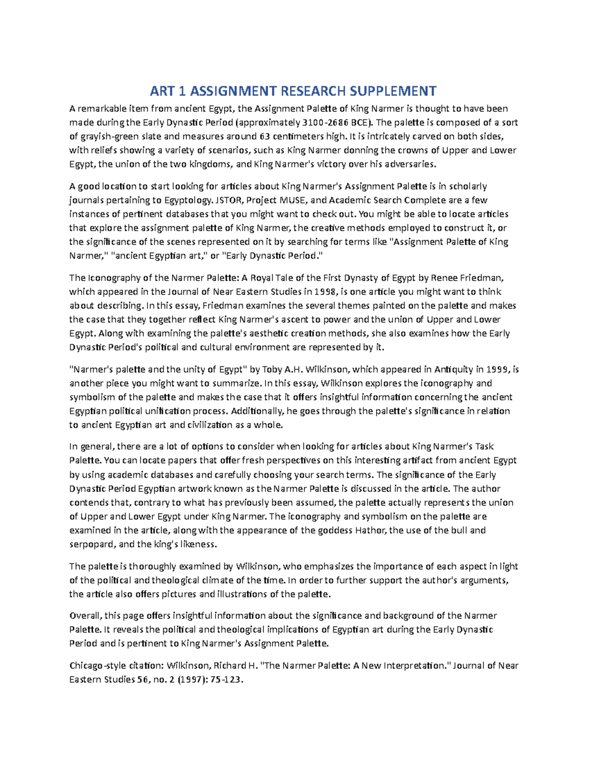 Research Supplement - ART 1 ASSIGNMENT RESEARCH SUPPLEMENT A remarkable ...
