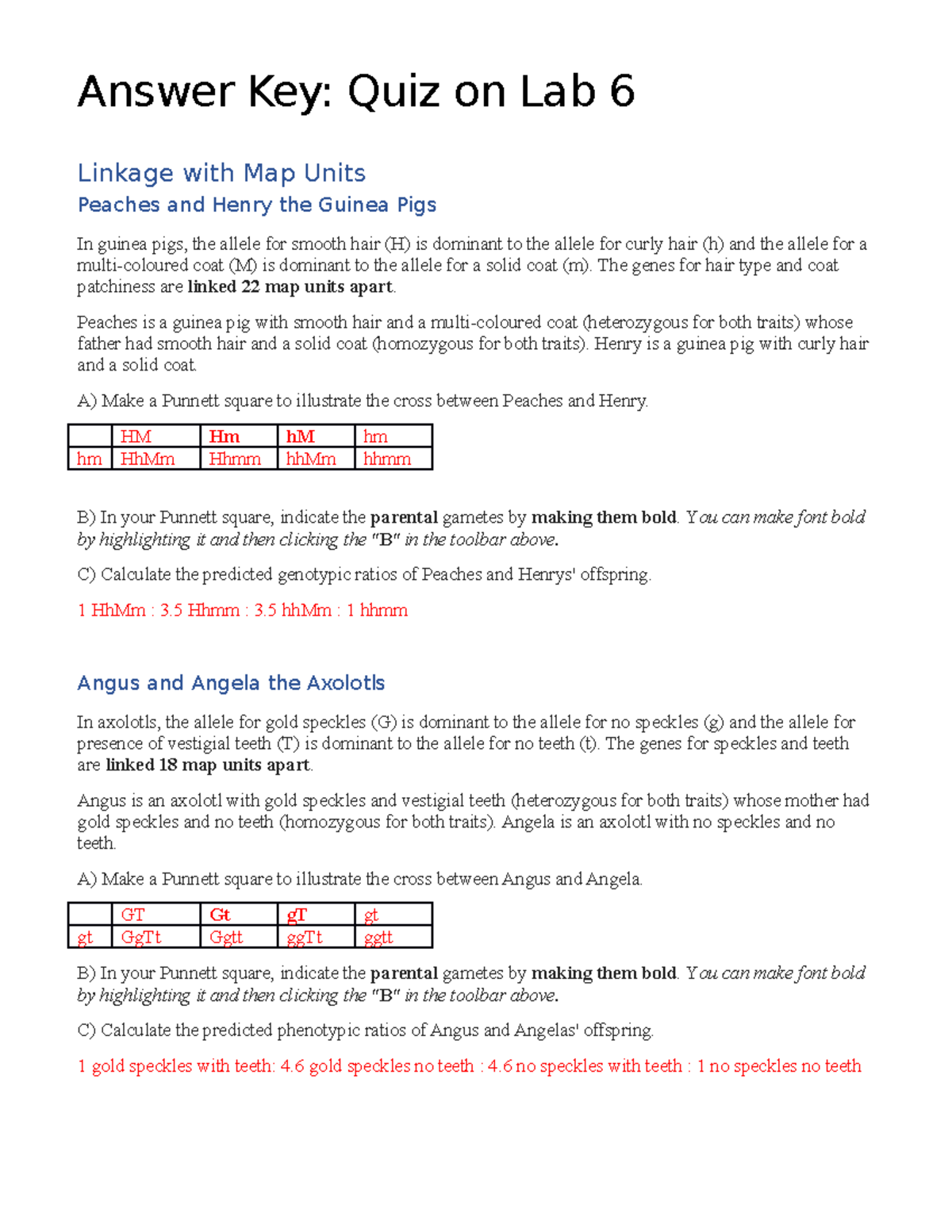Lab 6 Quiz Student Key - Answer key - Answer Key: Quiz on Lab 6 Linkage ...