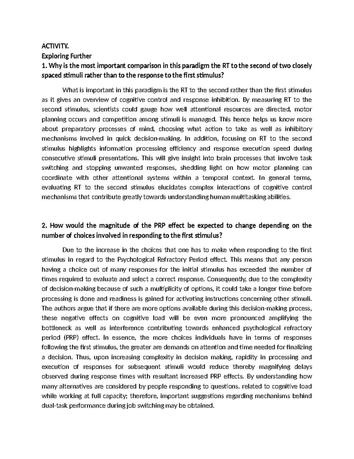 Activities - ACTIVITY. Exploring Further Why is the most important ...