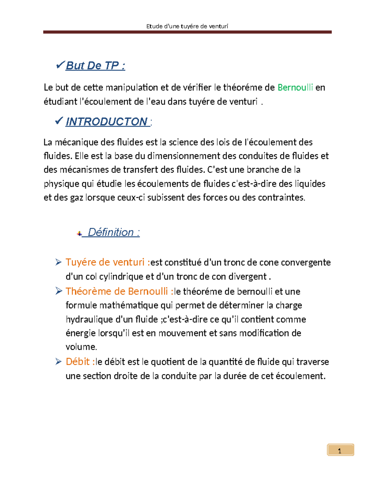 Venturi comptr rendu - Etude d’une tuyére de venturi But De TP : Le but ...