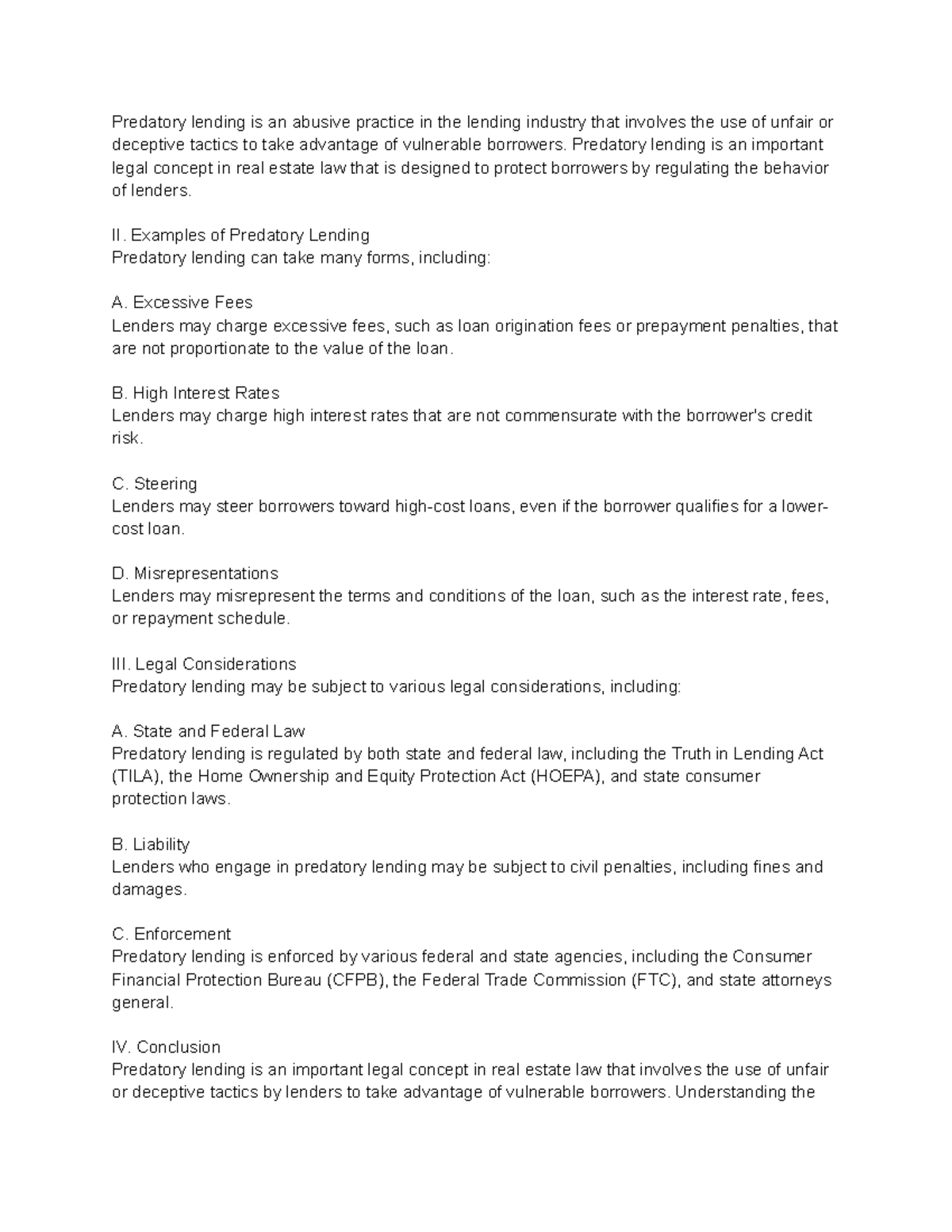 Predatory Lending - Predatory lending is an important legal concept in ...