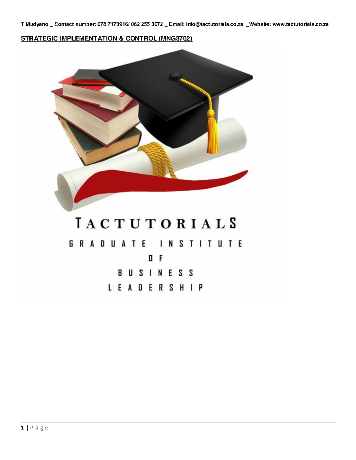 MNG3702 2018 Detailed Notes T Mudyano Unisa - STRATEGIC IMPLEMENTATION ...