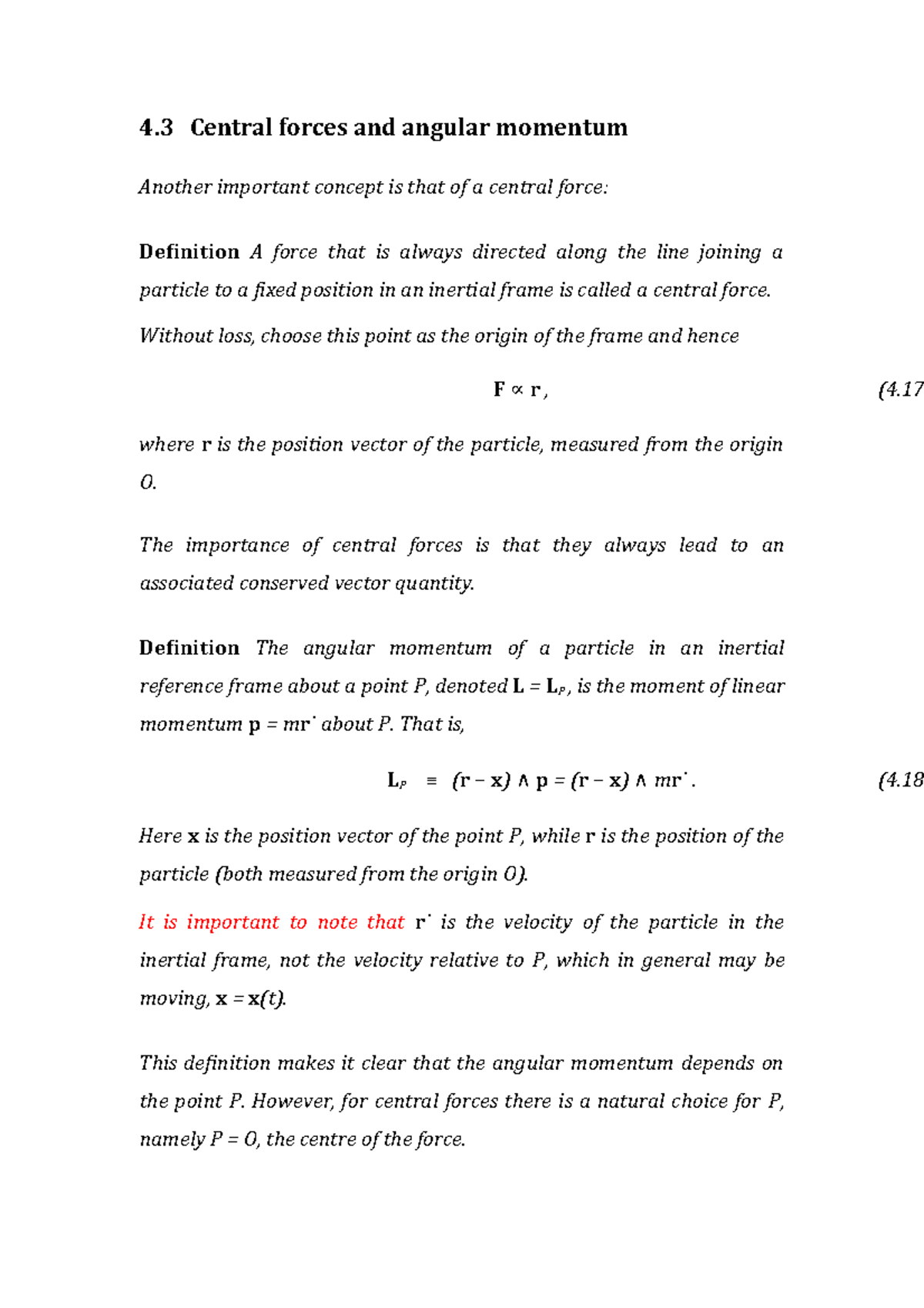 Dynamics-4-2 - Central forces and angular momentum - 4 Central forces and angular momentum ...
