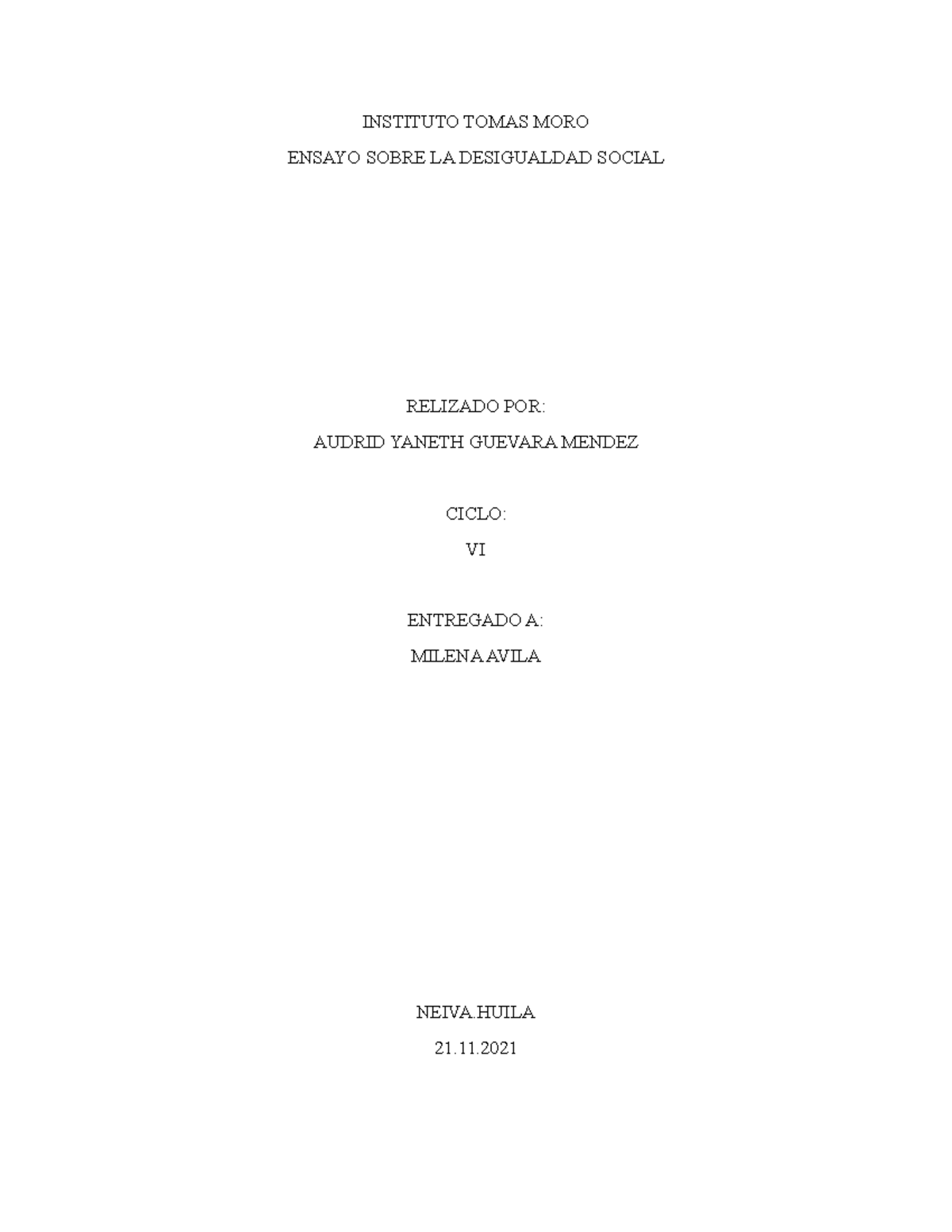 Ensayo Sobre LA Desigualdad Social Audrid - INSTITUTO TOMAS MORO ENSAYO ...