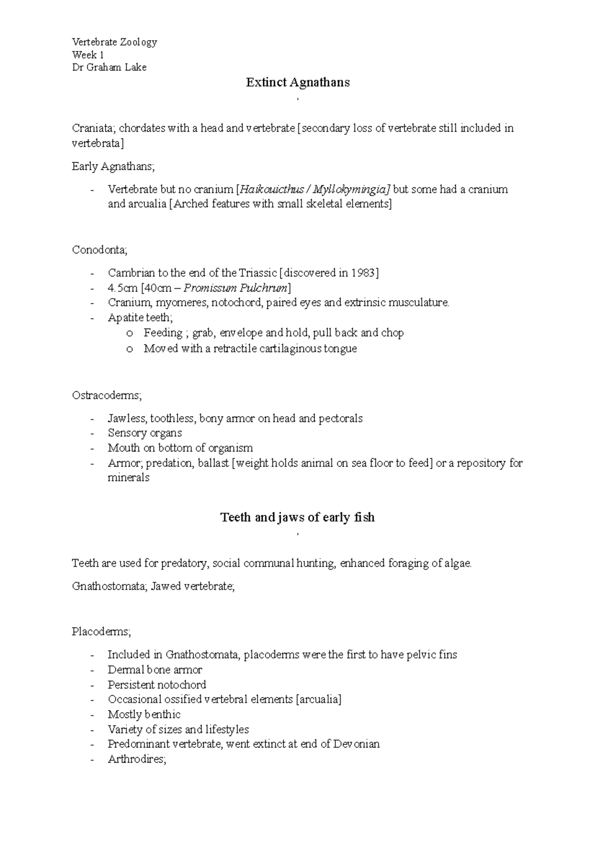 Extinct Agnathans & Jaw Evolution -W - Vertebrate Zoology Week 1 Dr ...
