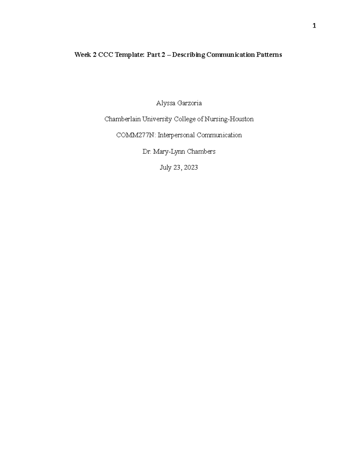 Week 2 Project - Week 2 CCC Template: Part 2 – Describing Communication ...