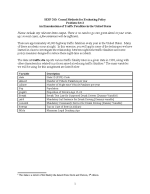 PS3 - Problem Set 3 with Stata - SESP 310: Causal Methods for Evaluating Policy Problem Set 3 ...