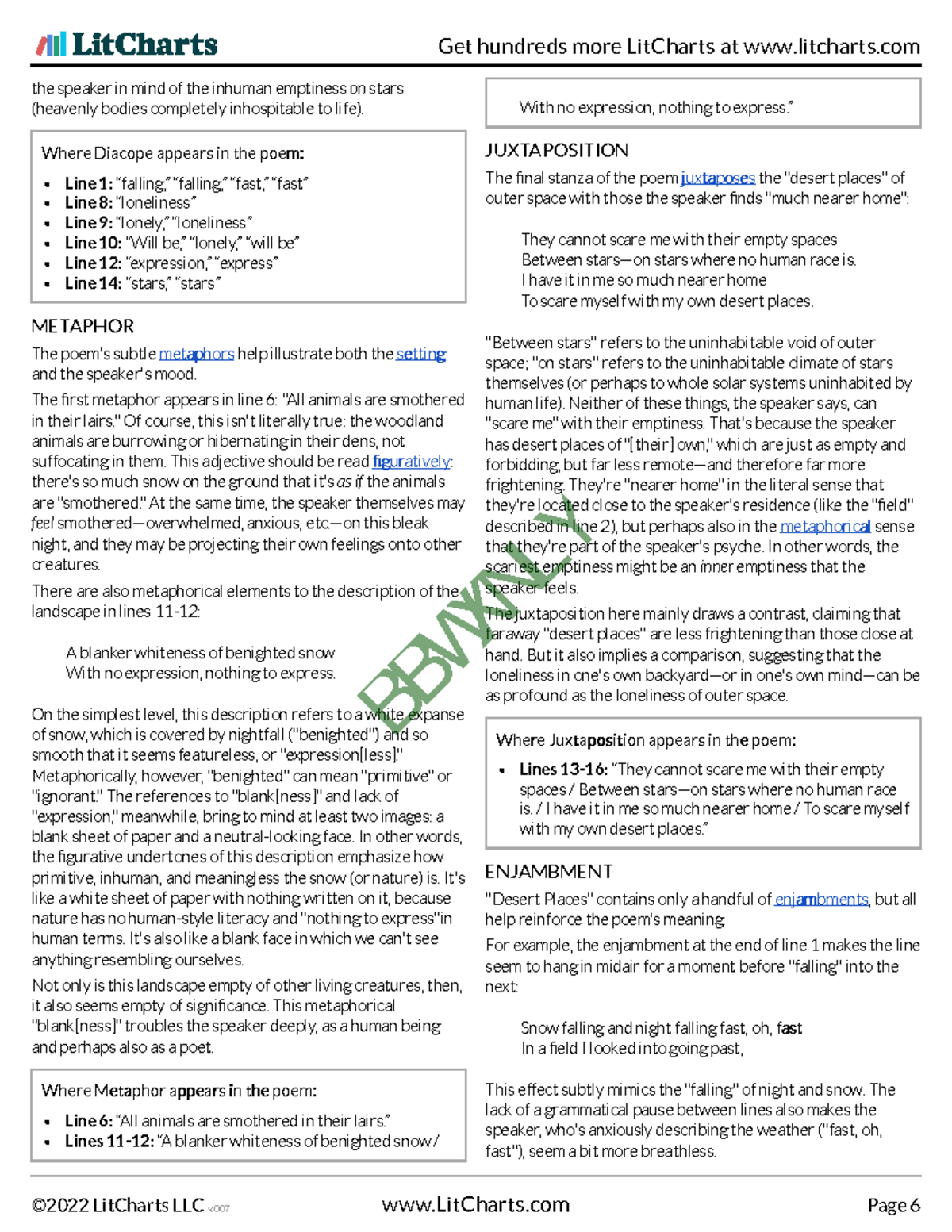 Lit Charts-desert-places 6 - the speaker in mind of the inhuman ...