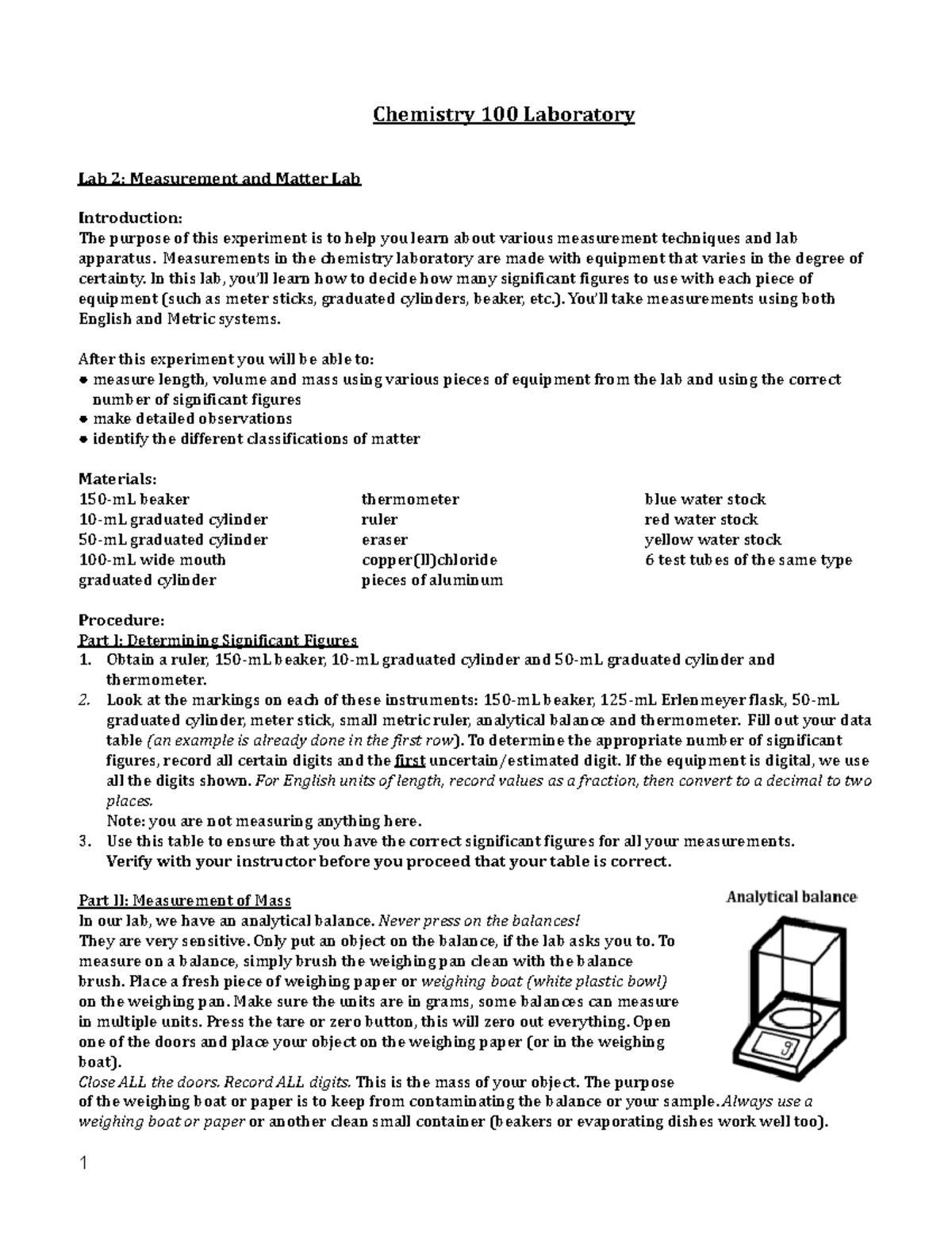 UTF-8''Measurements - Lab for Chemistry - Chemistry 100 Laboratory Lab 2: Measurement and Matter ...
