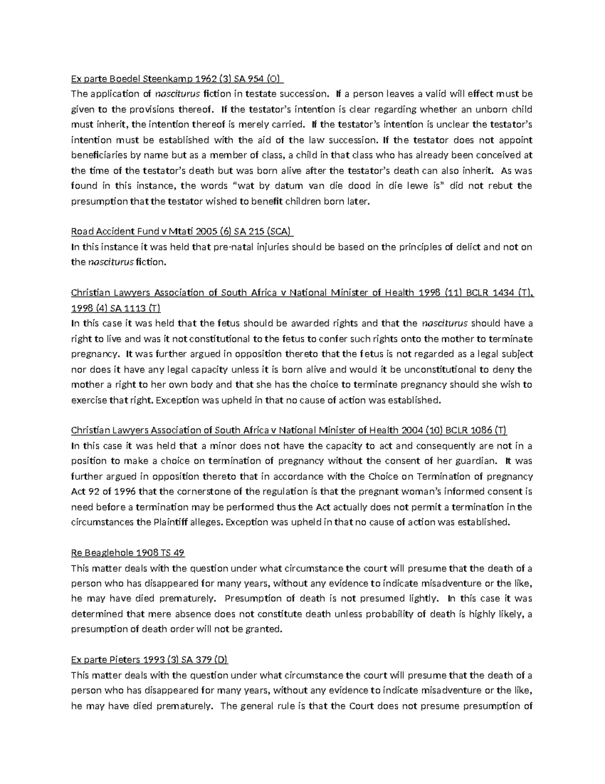 PVL1501-court cases - Ex parte Boedel Steenkamp 1962 (3) SA 954 (O) The ...