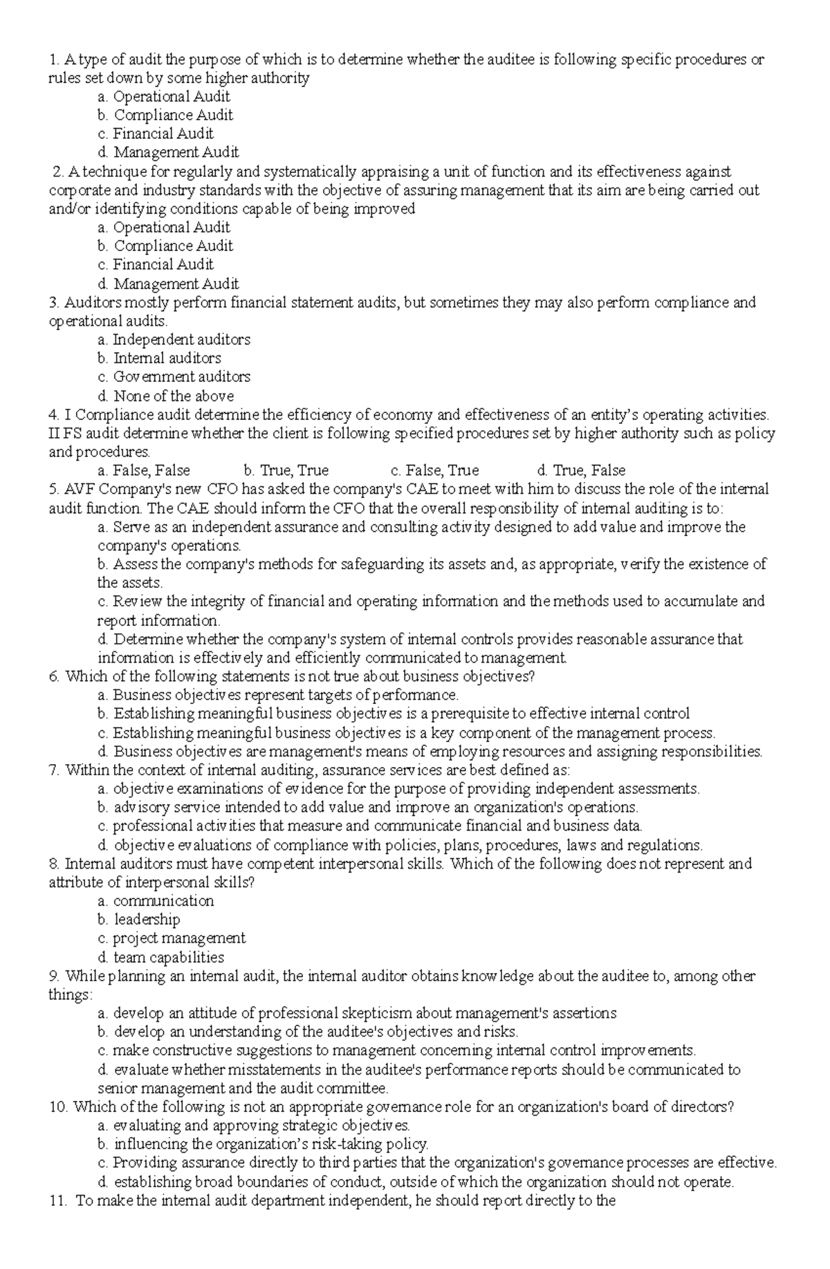 Auditing - Activity 2 - A type of audit the purpose of which is to ...