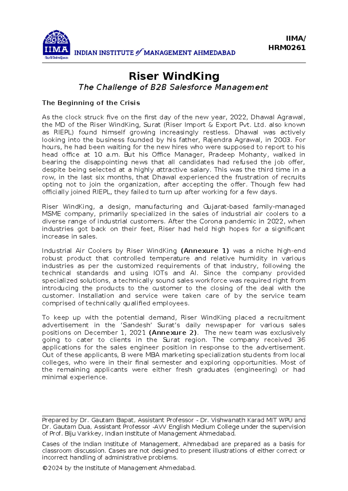 Solution to the Windking case study for PGP student and solution seekers - IIMA/ HRM Riser ...