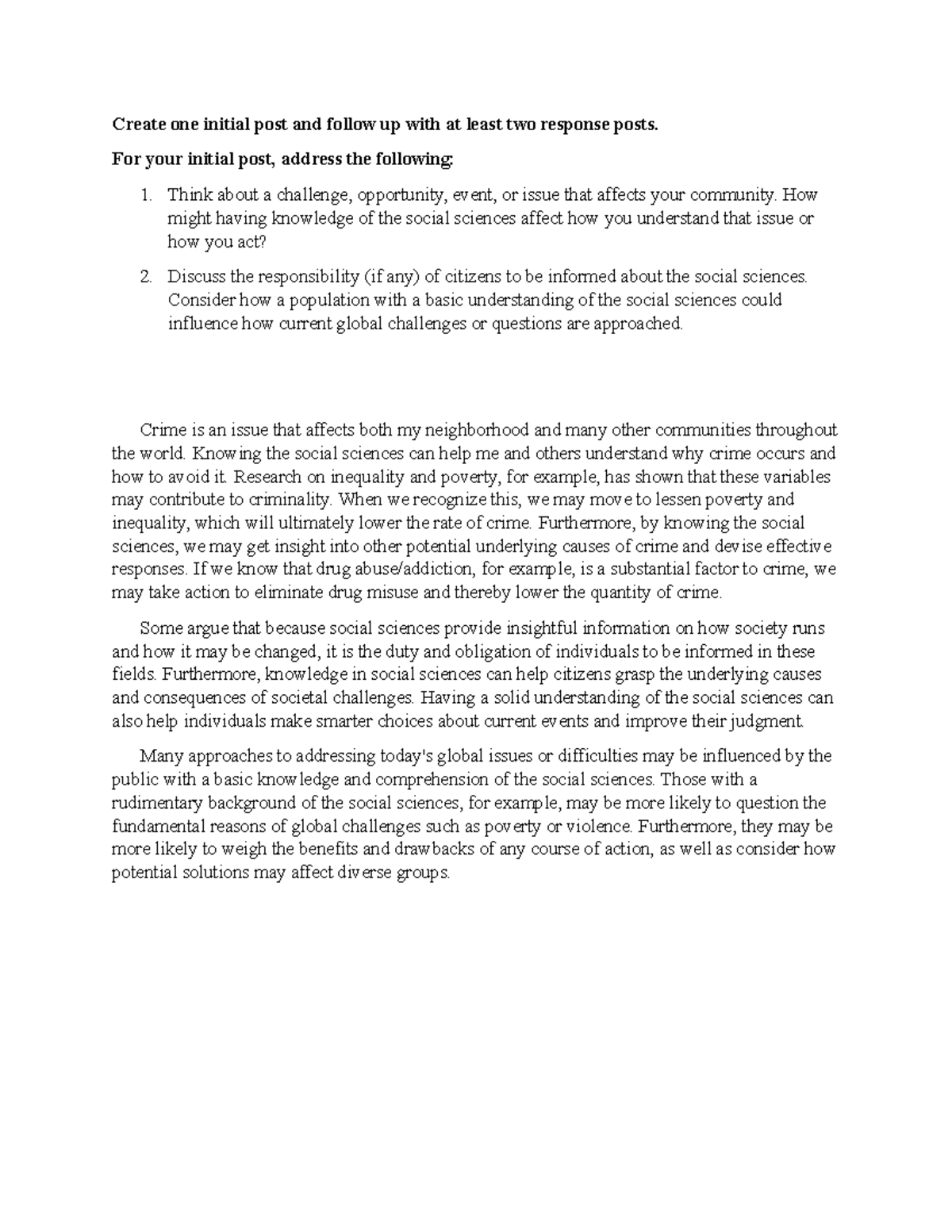 SCS100-Week 6 Discussion - Create one initial post and follow up with ...