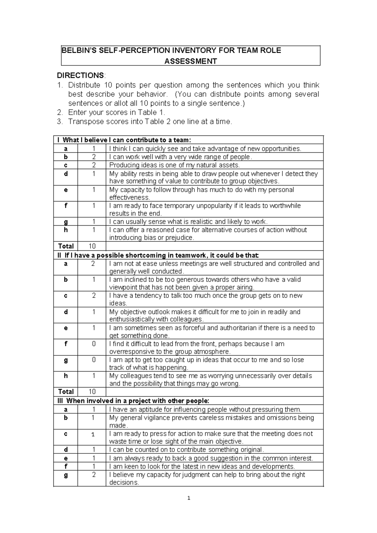 Skill Development - belbins-questionnaire-test - BELBIN’S SELF ...