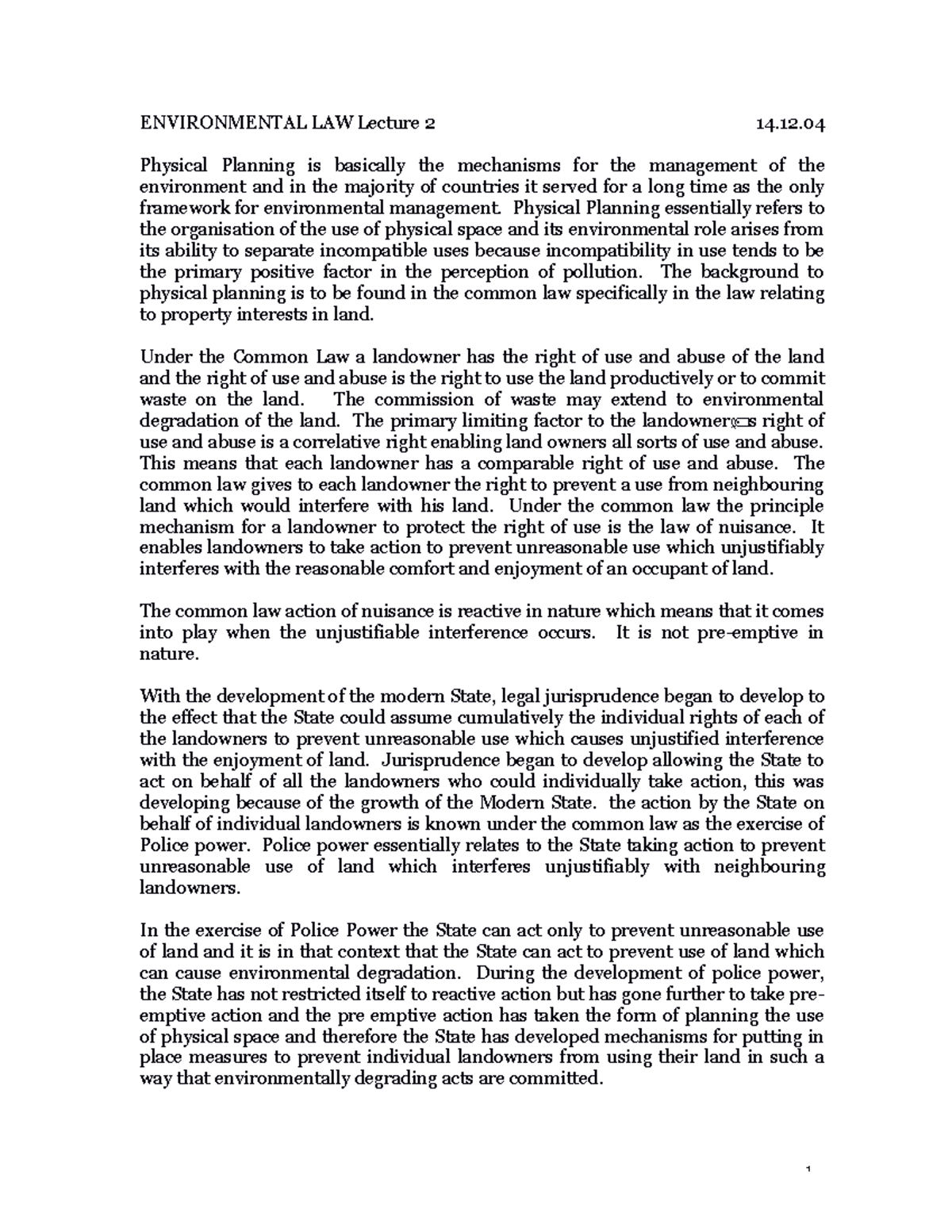 Environmental law 2 - Notes on environment law - ENVIRONMENTAL LAW ...