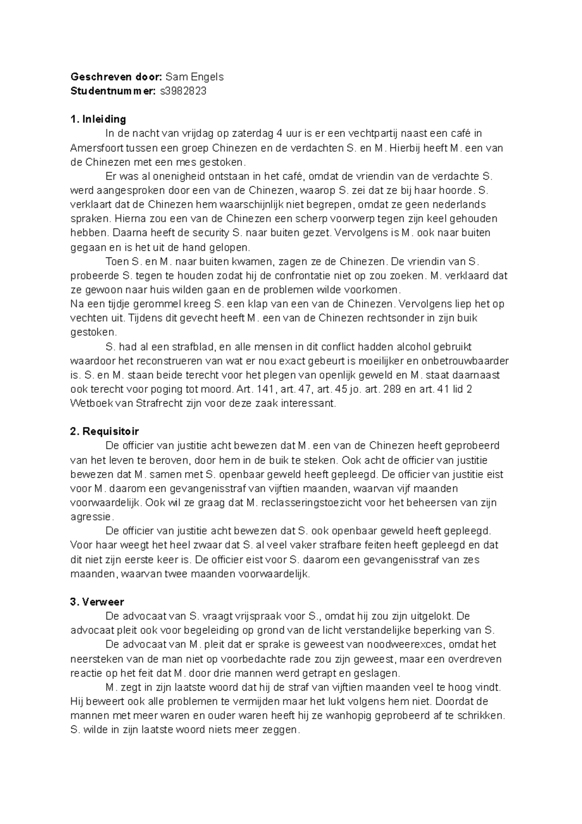 Rechtbank verslag - Geschreven door: Sam Engels Studentnummer: s ...