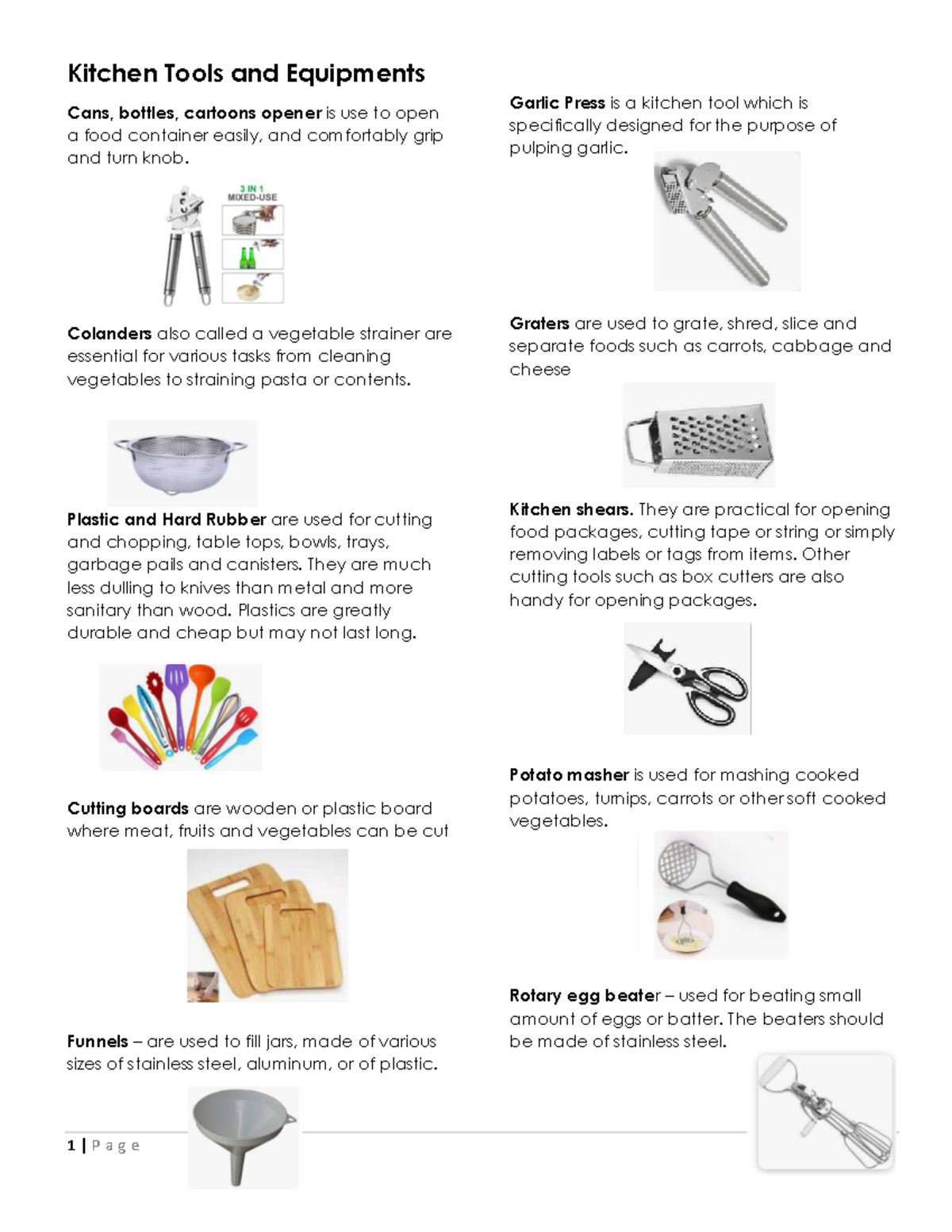 Kitchen-Tools-and-Equipments First- Quarter- Cookery - 1 | P a g e ...