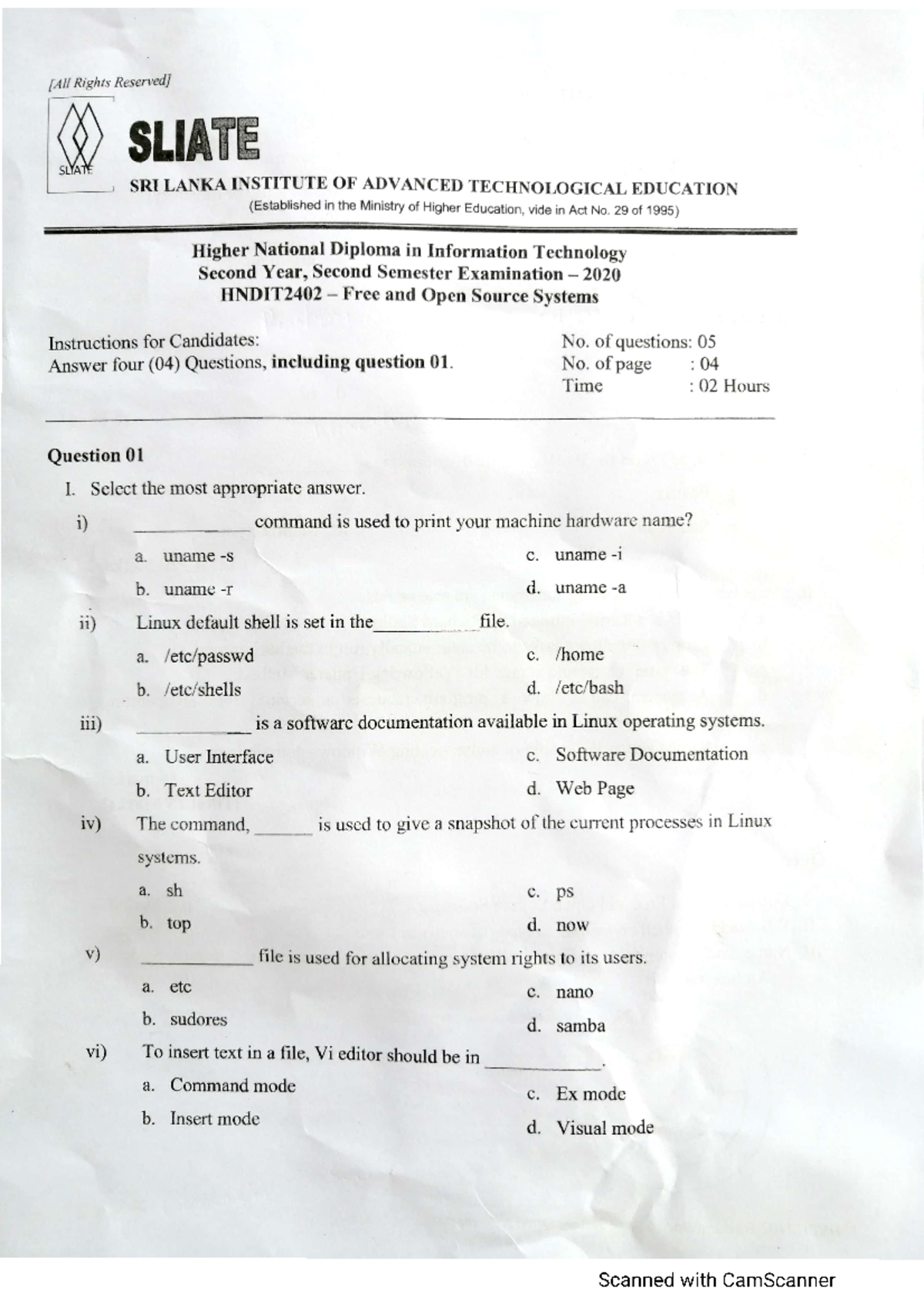2020 - Hndit 2402 Free & Open Source Systems - c. Exmode d. Visual mode ...