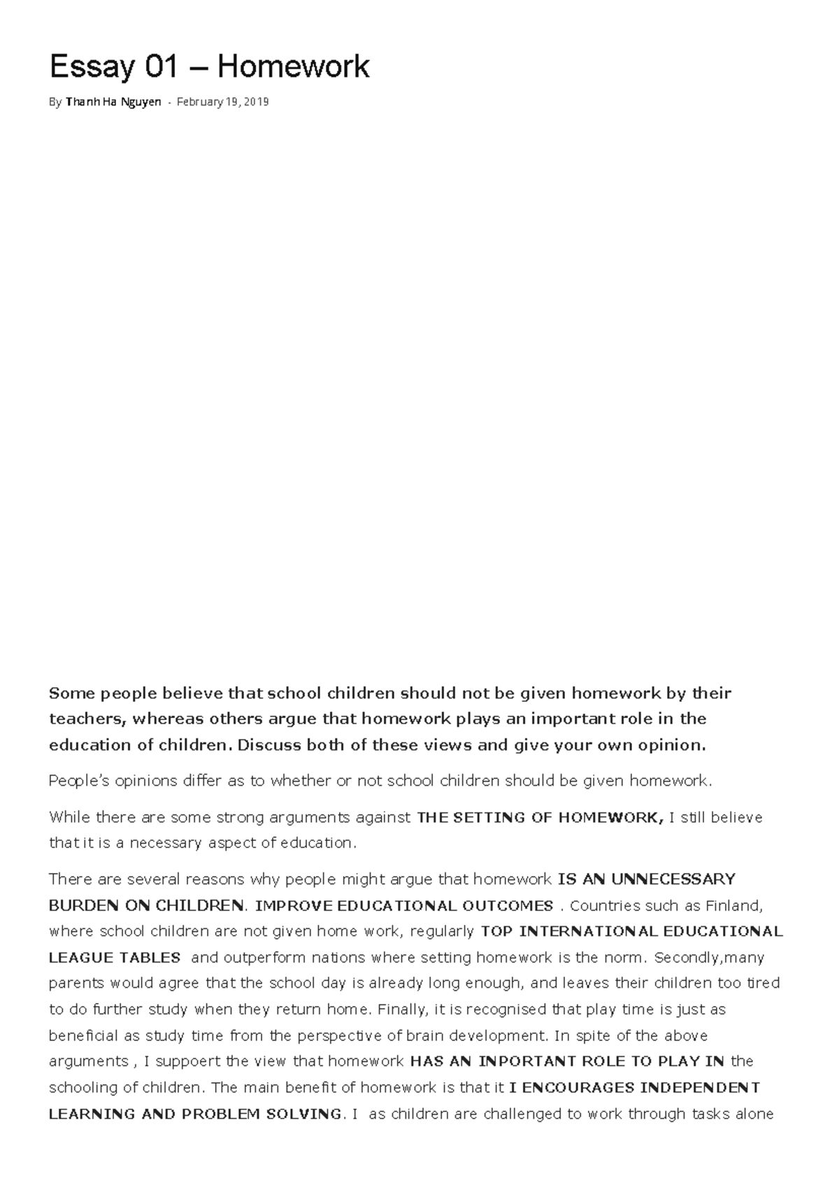 Essay 01 – Homework - English - Essay 01 – Homework Some people believe ...