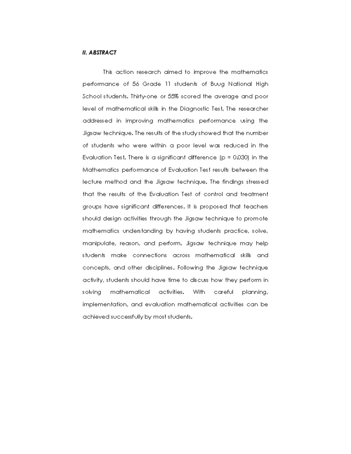 Action research - eeee - II. ABSTRACT This action research aimed to ...