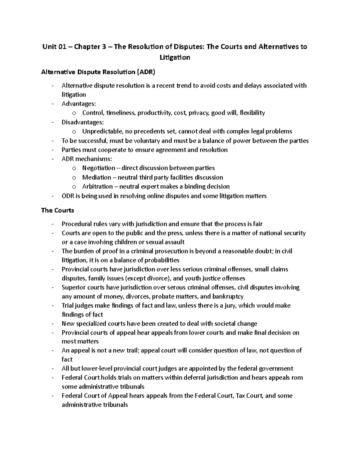 Unit 01 - Chapter 3 - The Resolution of Disputes - The Court and ...