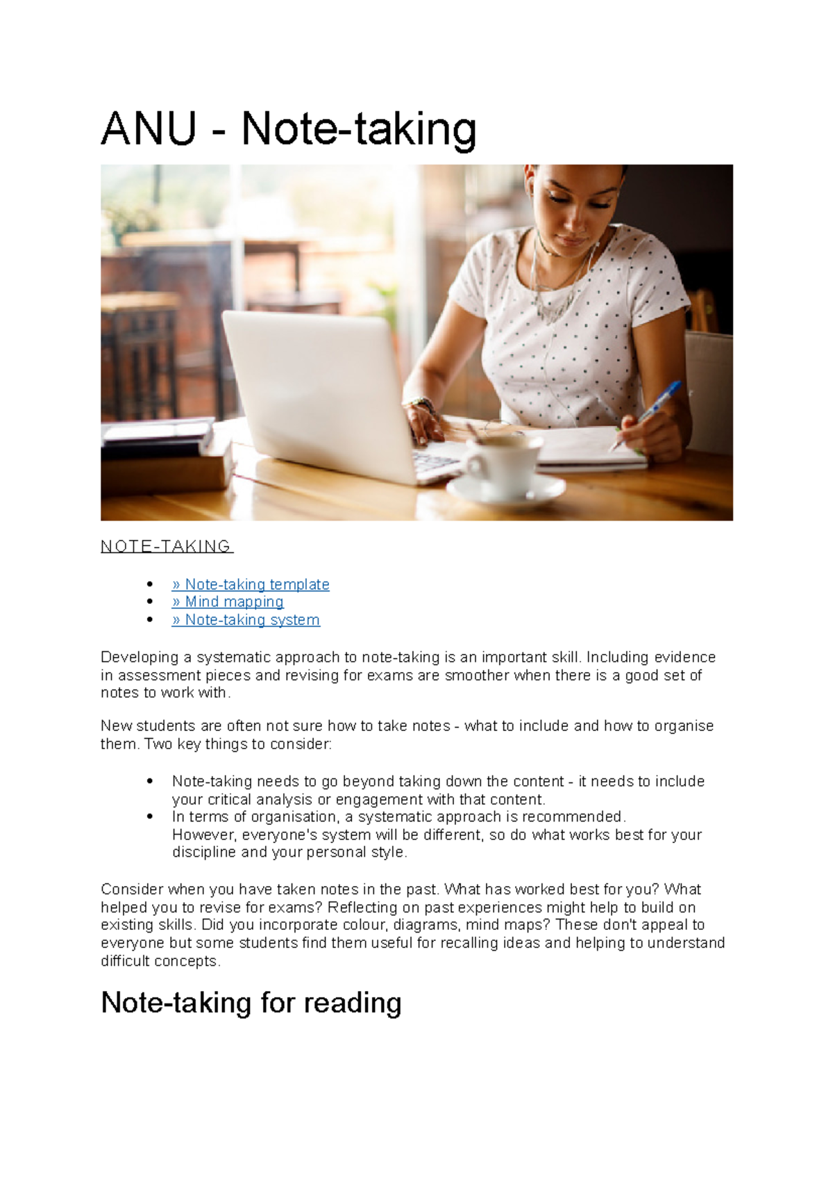 ANU note taking - ANU - Note-taking N OTE- TAKIN G » Note-taking ...