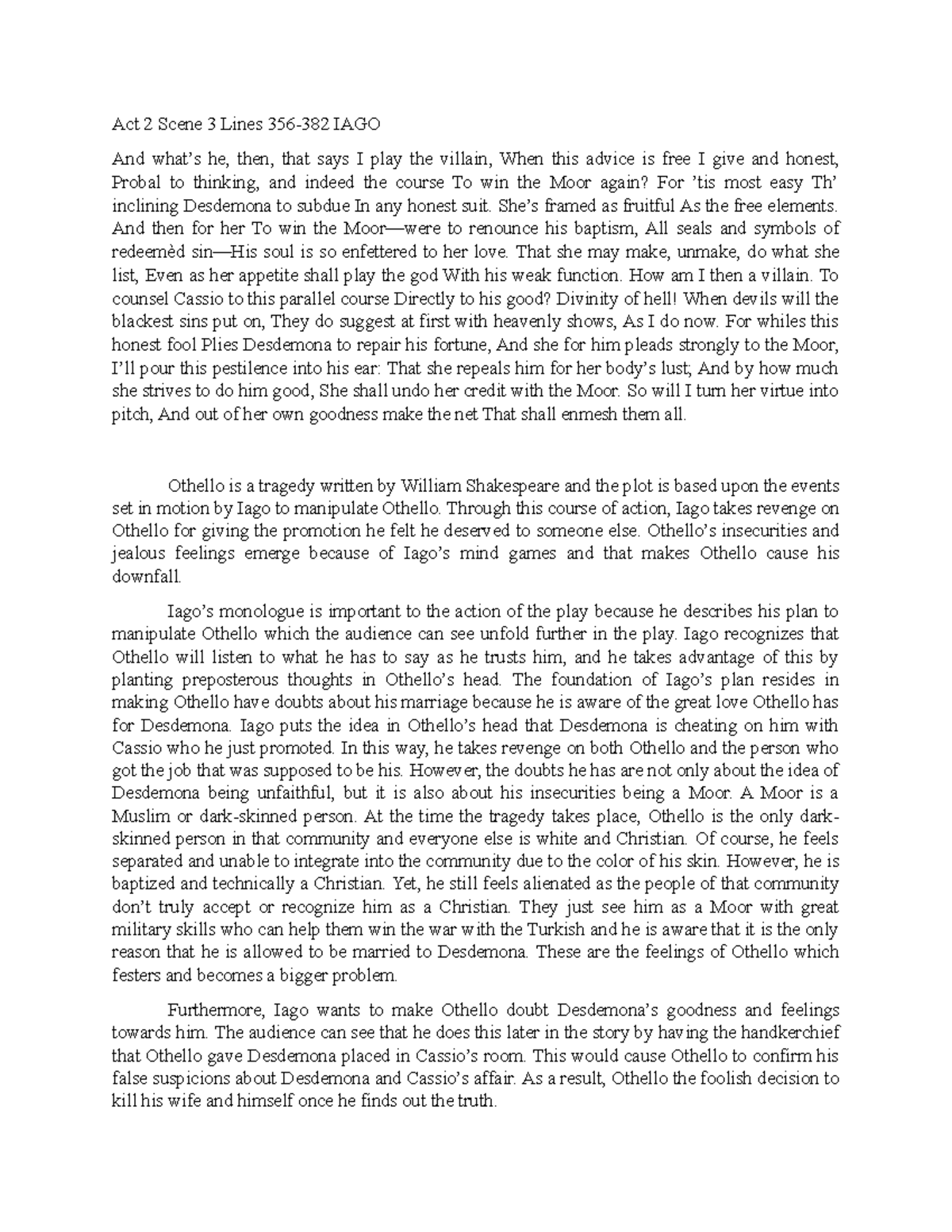 Analysis of Iago's Manipulation in Othello - Studocu