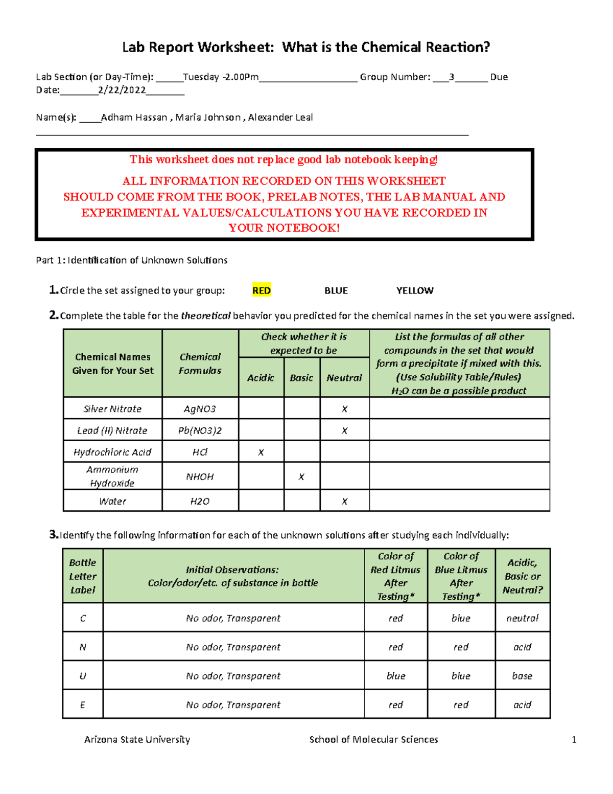 What is the Chemical Reaction Student Worksheet Sum18v9-2 - Lab Report ...