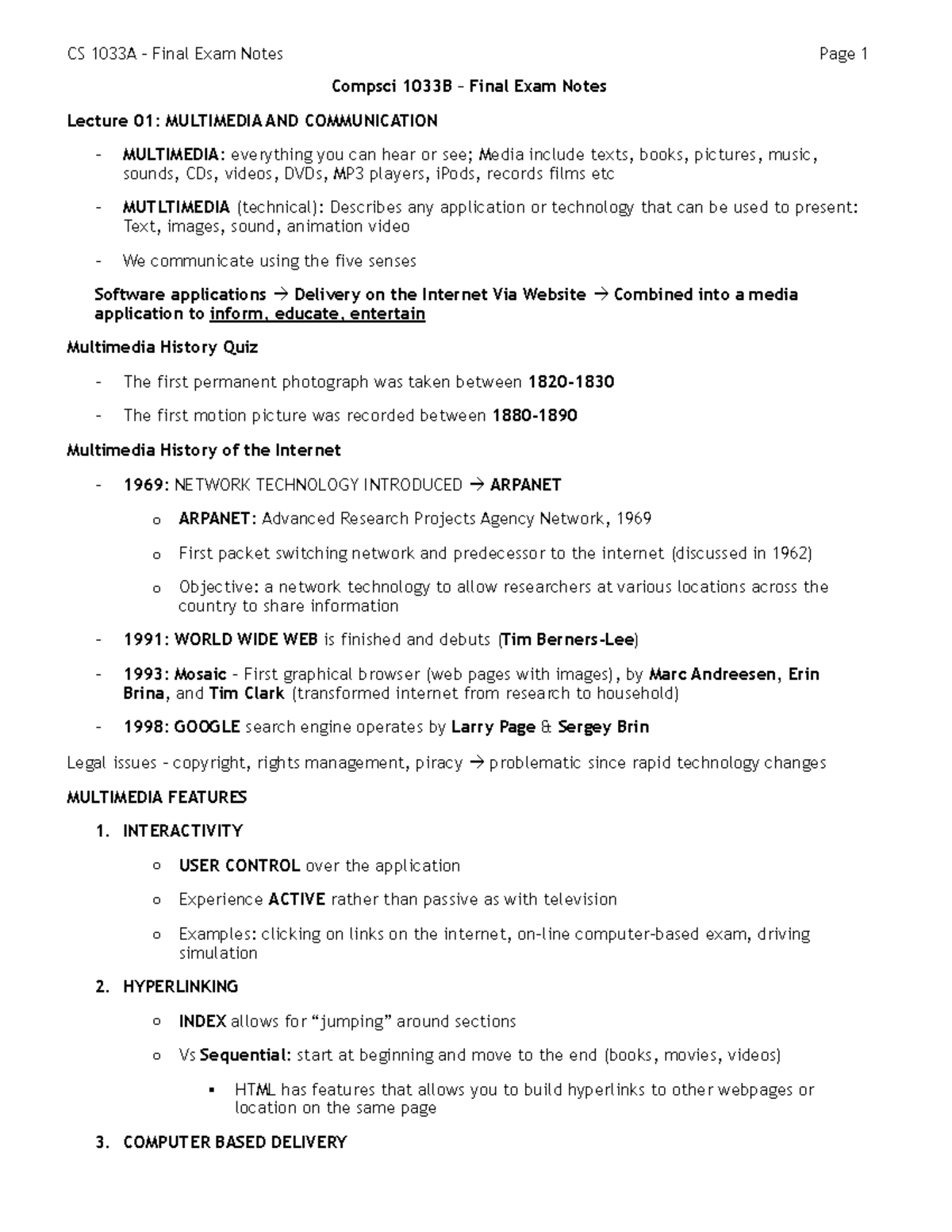 Comp Sci Exam Notes 2 - Summary Multimedia and Communication I ...