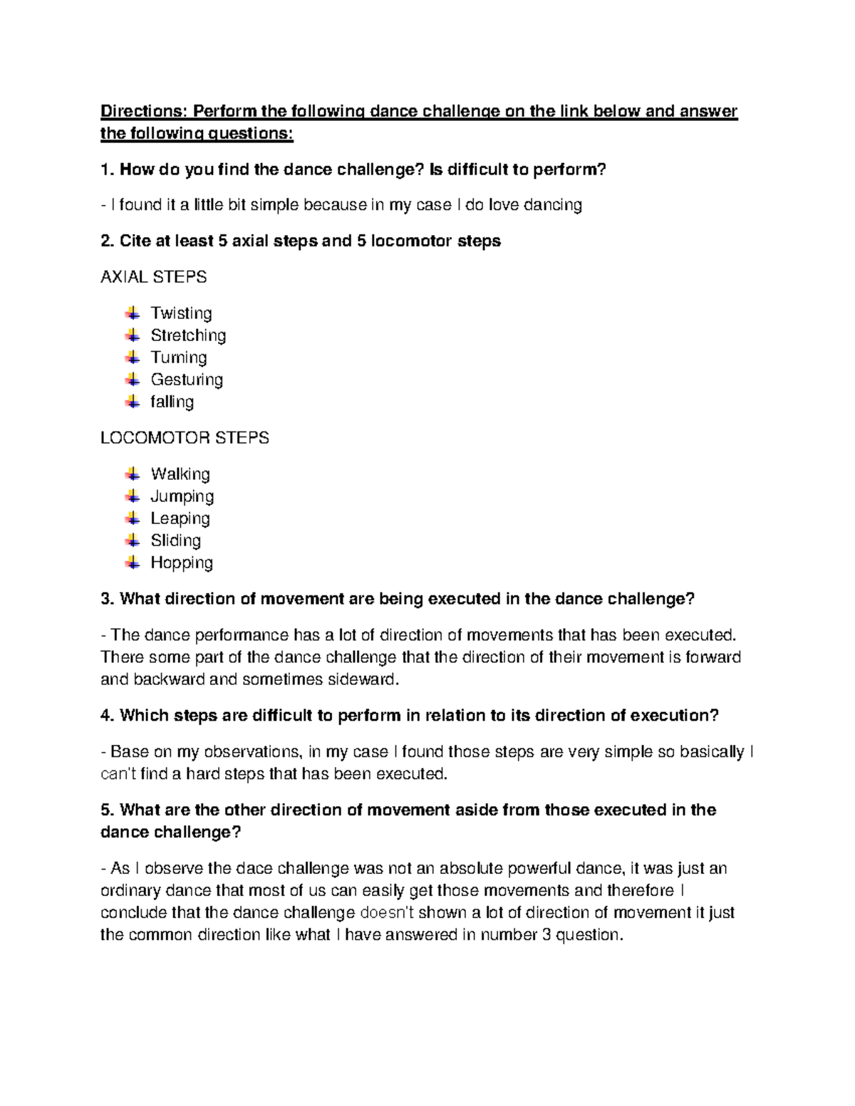 Dance challenge - Lecture notes 1 - Directions: Perform the following ...