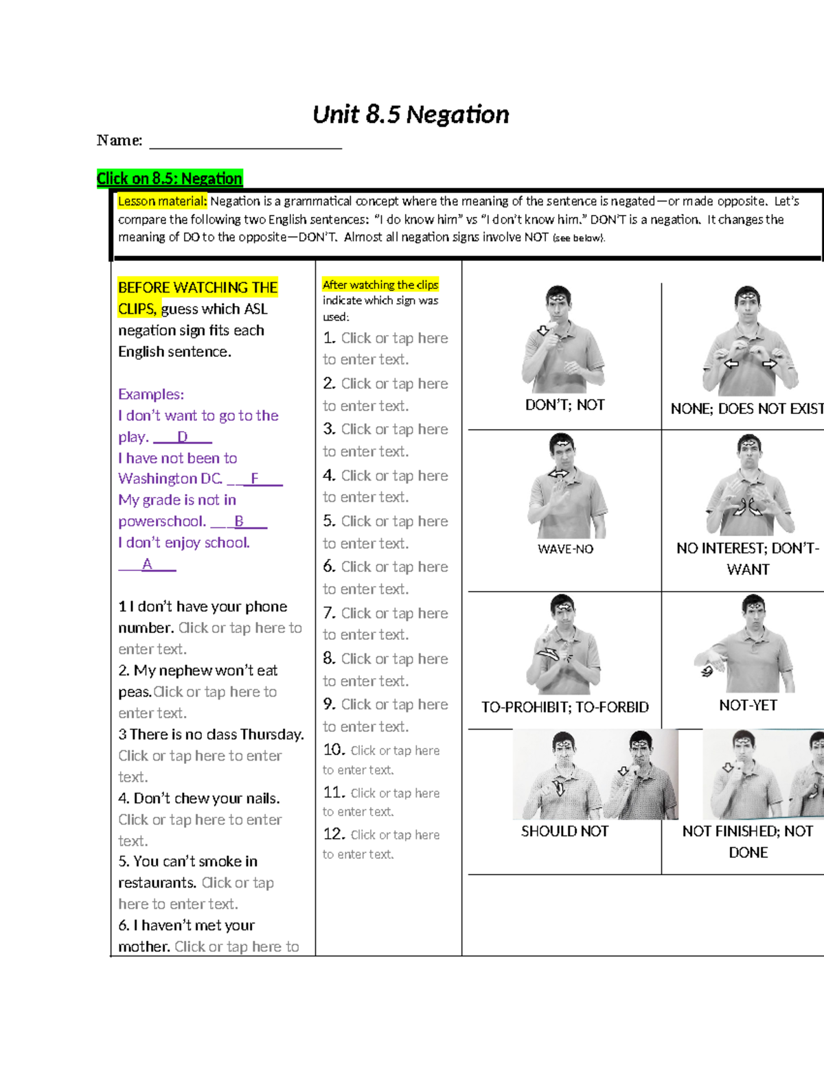 Unit 8.5 Negation - Unit 8 Negation Name: _______________________ Click ...